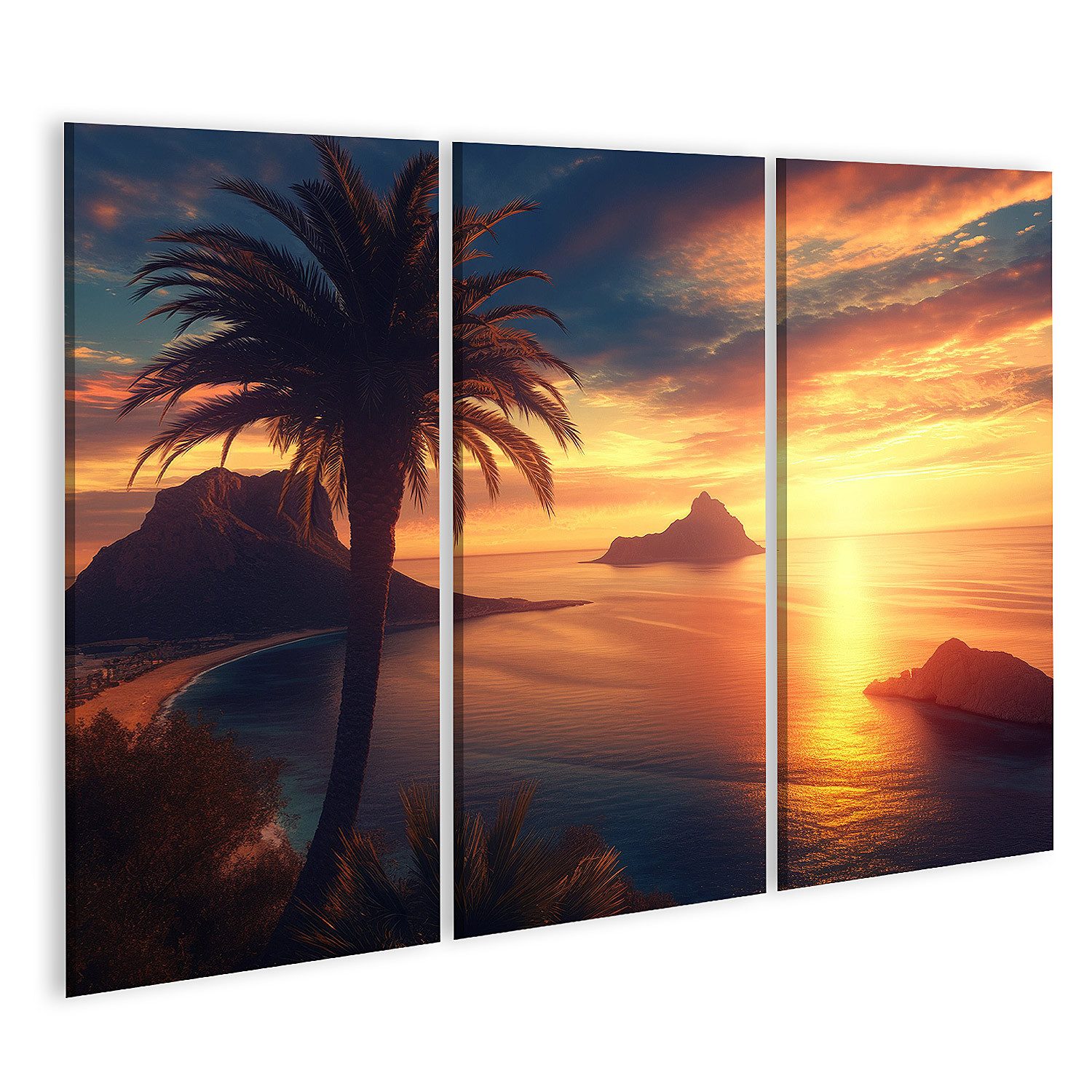 islandburner Leinwandbild, Sonnenuntergang am tropischen Meeresufer, Format inkl. Abstand ...