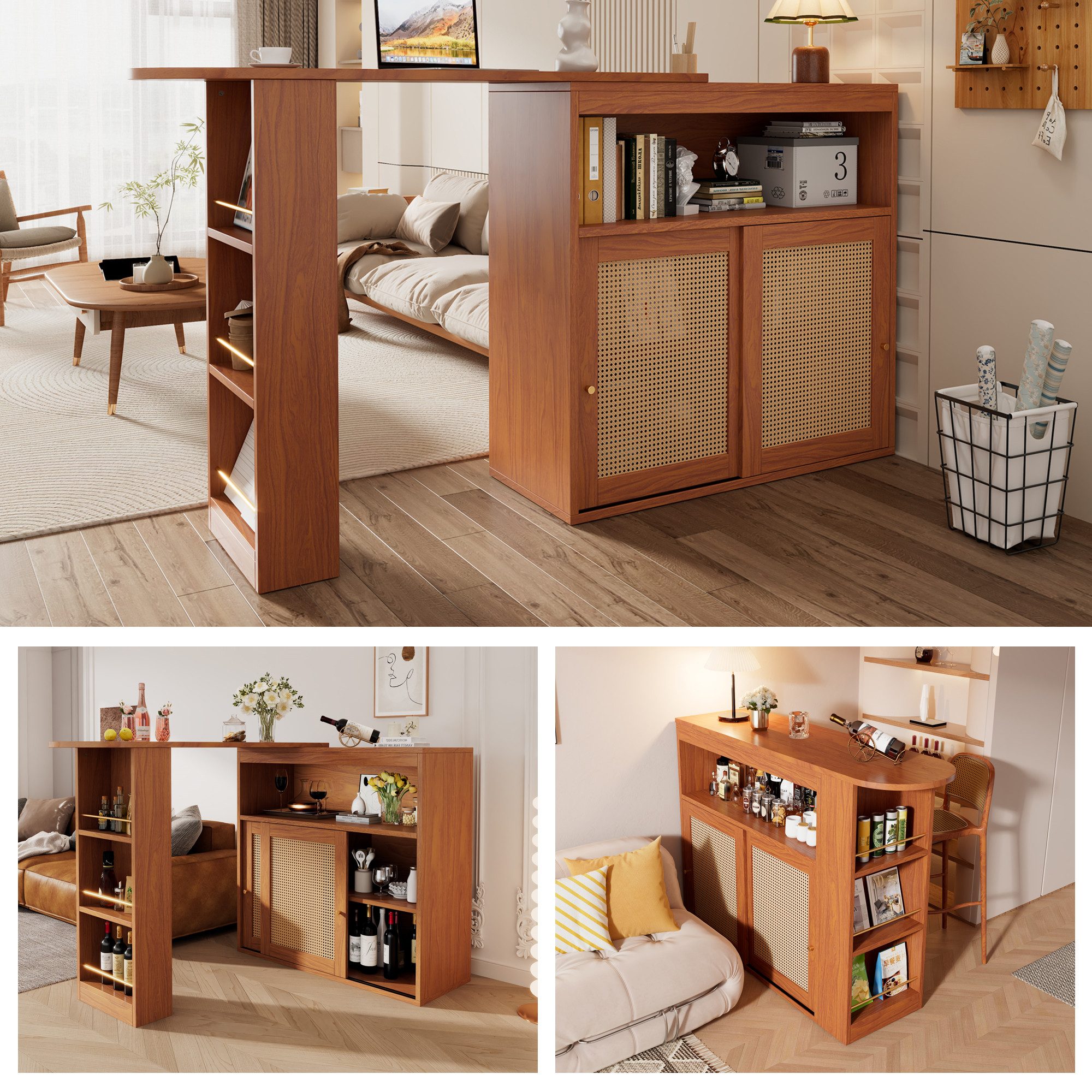 Flieks Bartisch (1-St., 360° Drehung), ausziehbar Stehtisch drehbar Sideboard Esstisch mit ...