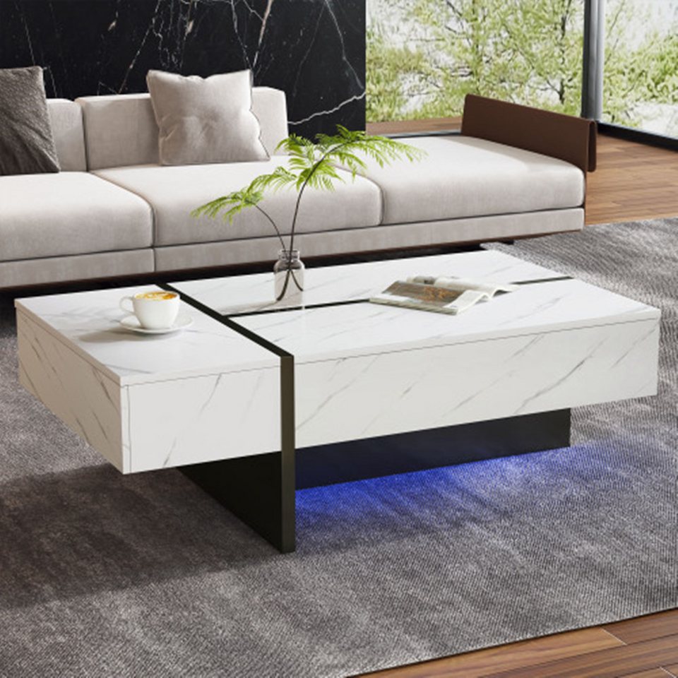 Xdeer Couchtisch Couchtisch Mit Led Beleuchtung Marmormuster