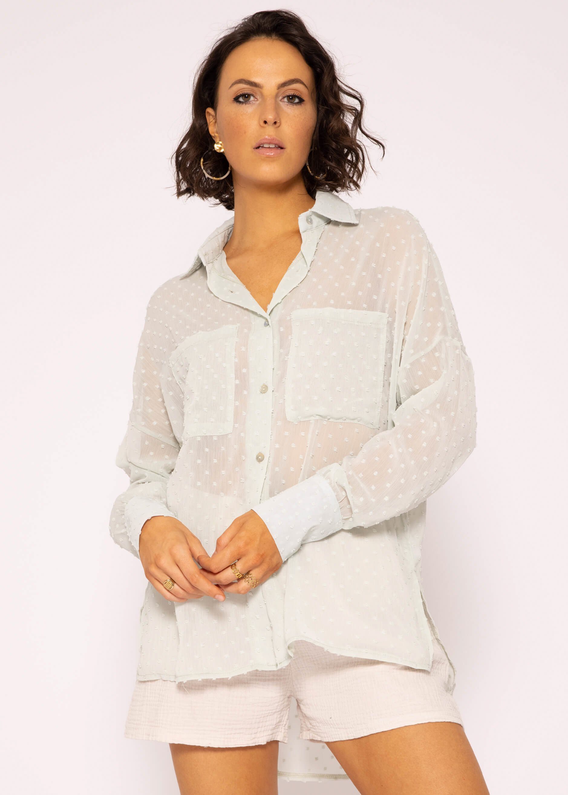 Sassyclassy Langarmbluse Oversize Bluse Damen Langarm Elegant