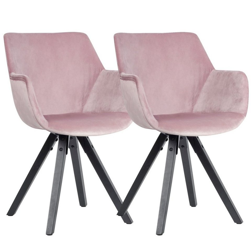 Möbelando 4 Fußstuhl 2er Set Esszimmerstuhl Samt Rosa Mit Armlehnen