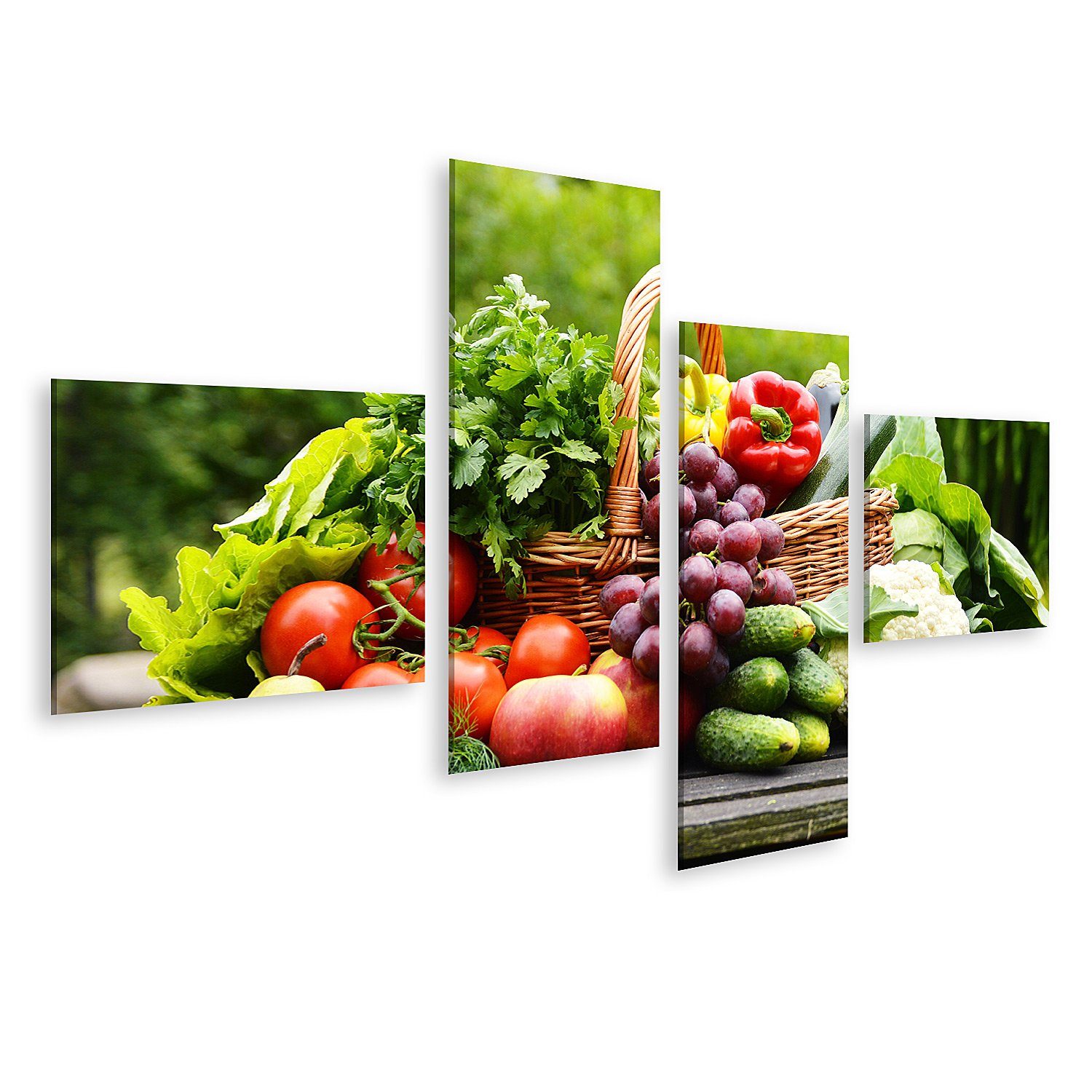 islandburner Leinwandbild »Bild auf Leinwand Frisches Bio-Gemüse Im Weidenkorb Im Garten ...
