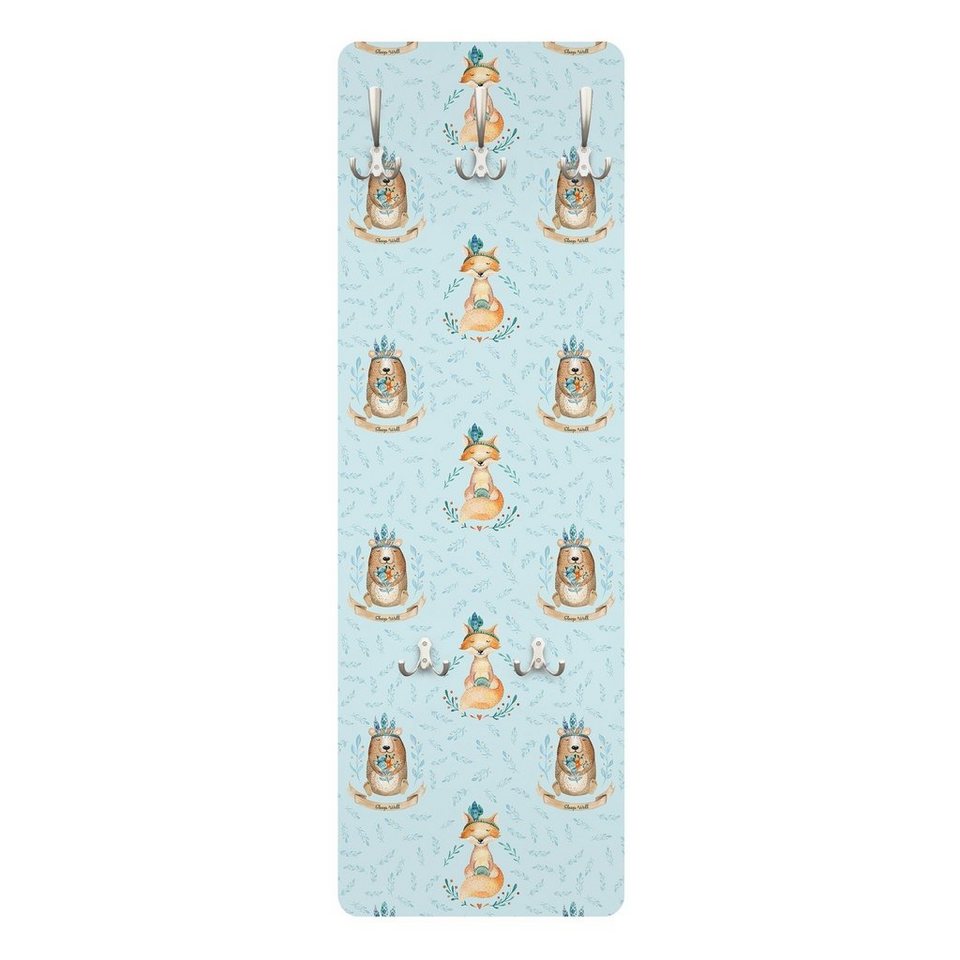 Bilderdepot24 Garderobenpaneel Blau Aquarell Illustration Kinder Tiere