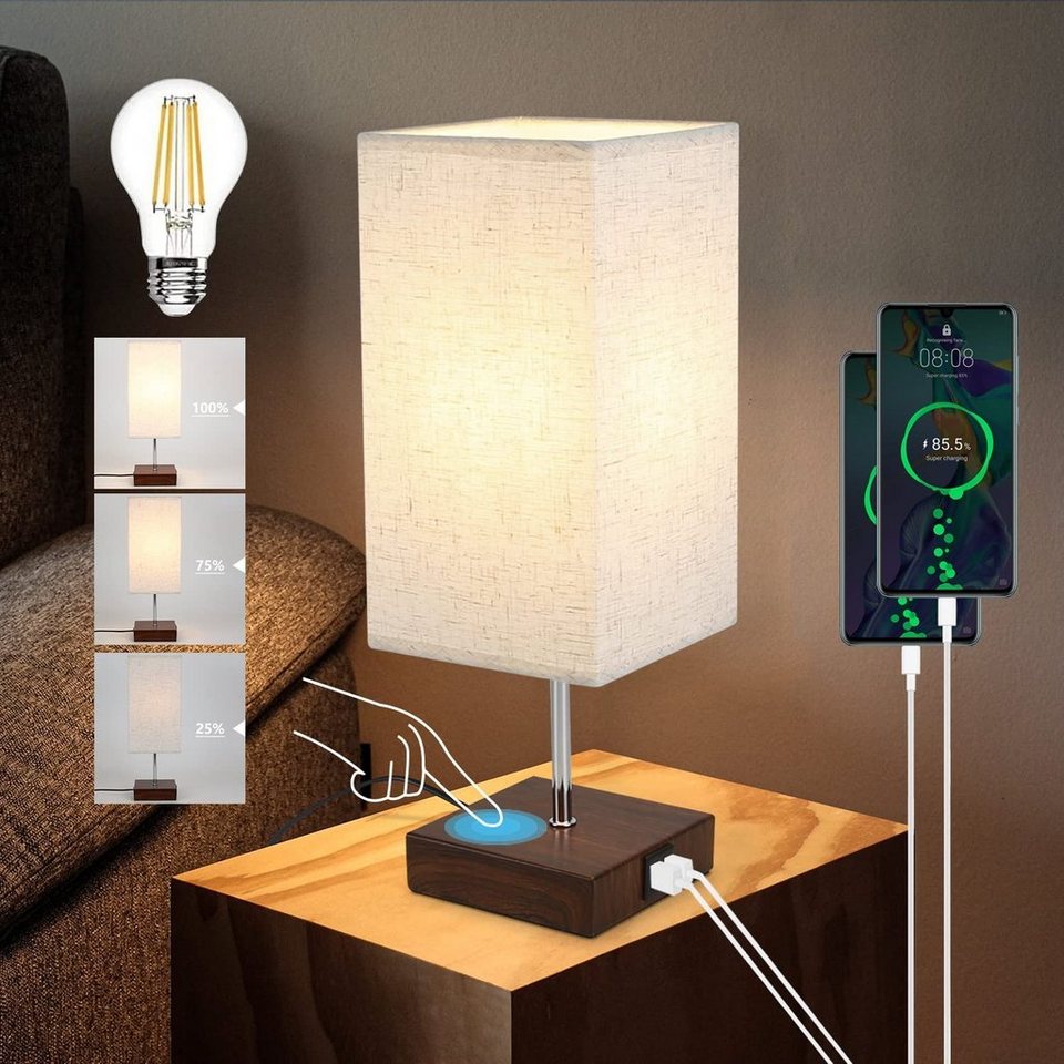 Zmh Tischleuchte Touch Dimmbar Retro Nachtlicht E27 Mit Usb