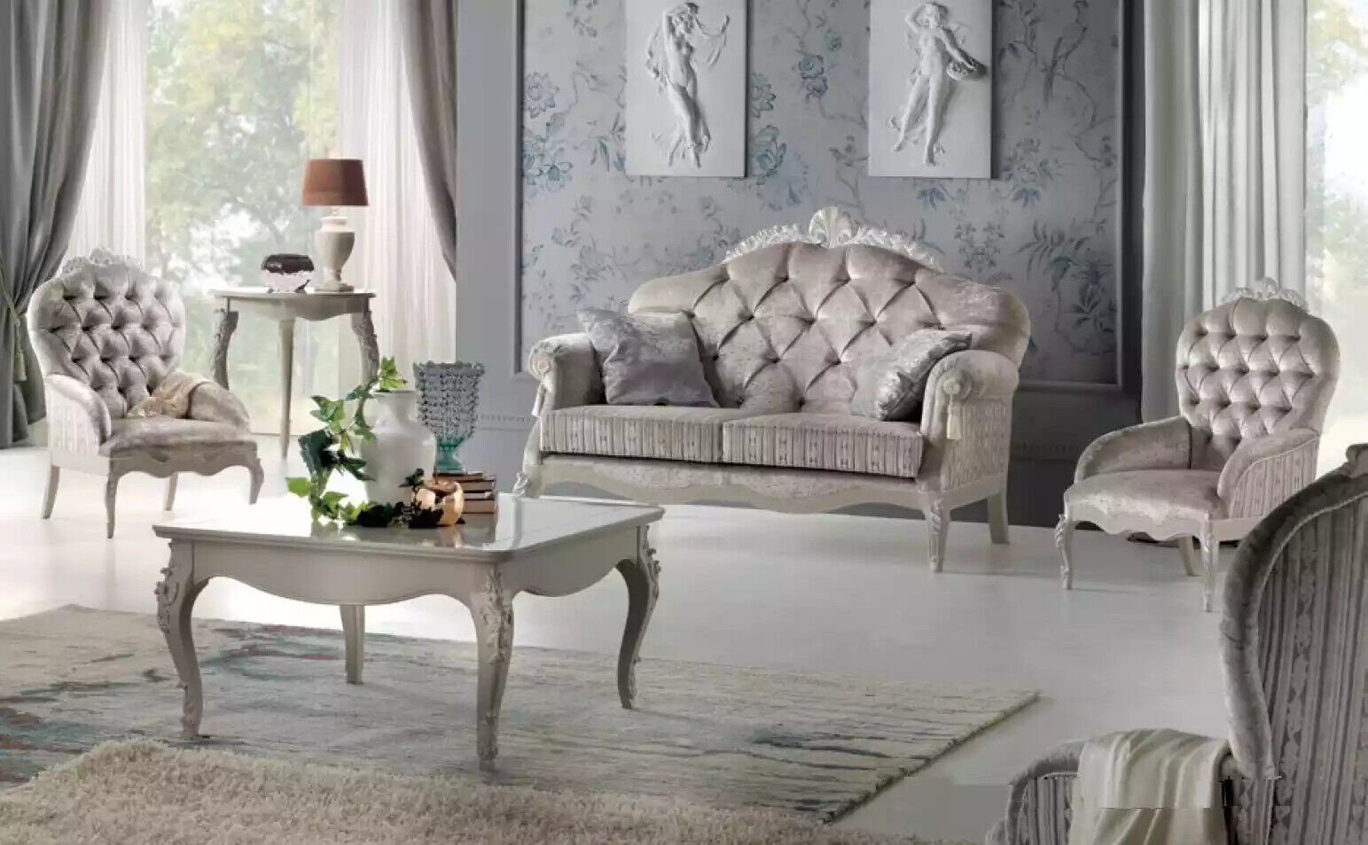 Jvmoebel Wohnzimmer Set Luxus Wohnzimmer Set 2 Sitzer Samt Sessel