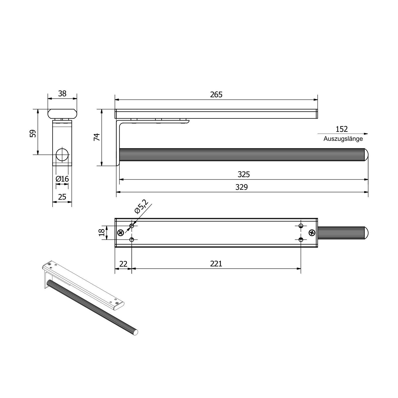 SO-TECH® Teleskop-Handtuchhalter TED Aluminium schwarz matt für Bad oder Küche, 1-armig schwarz ...