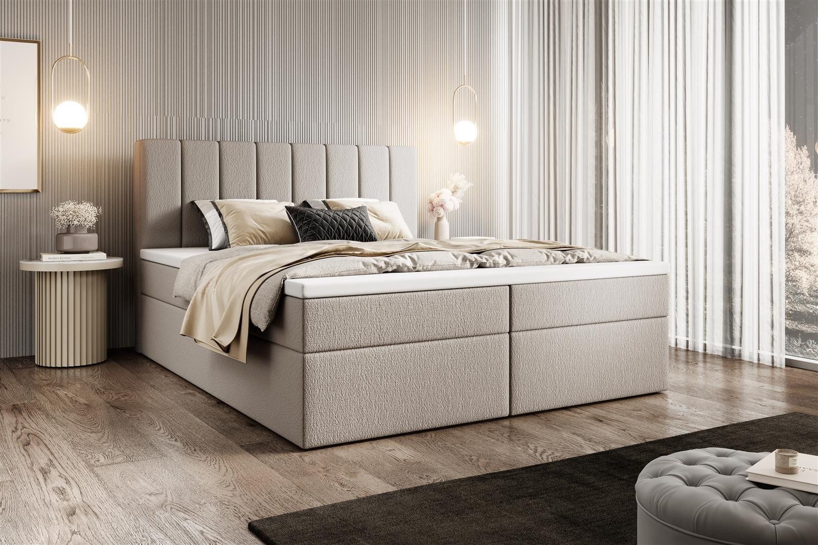 Vivente Möbel Boxspringbett Garda 1 Im Teddy Stoff Mit Bettkasten Und 6