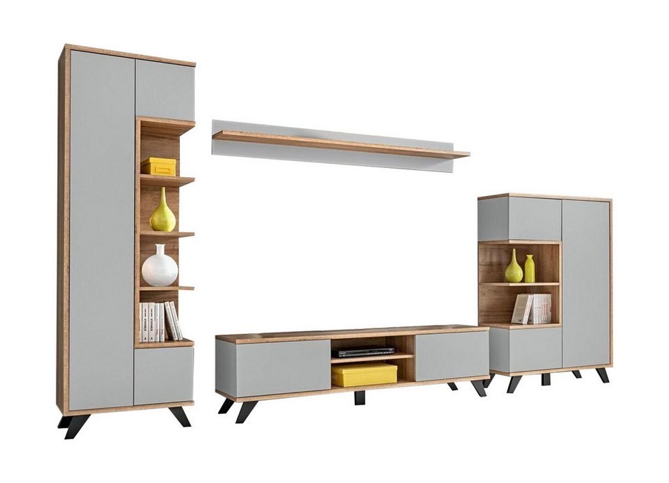 Jvmoebel Wohnzimmer Set Set 4 Tlg Modern Wohnwand Bücherregal Regal Tv