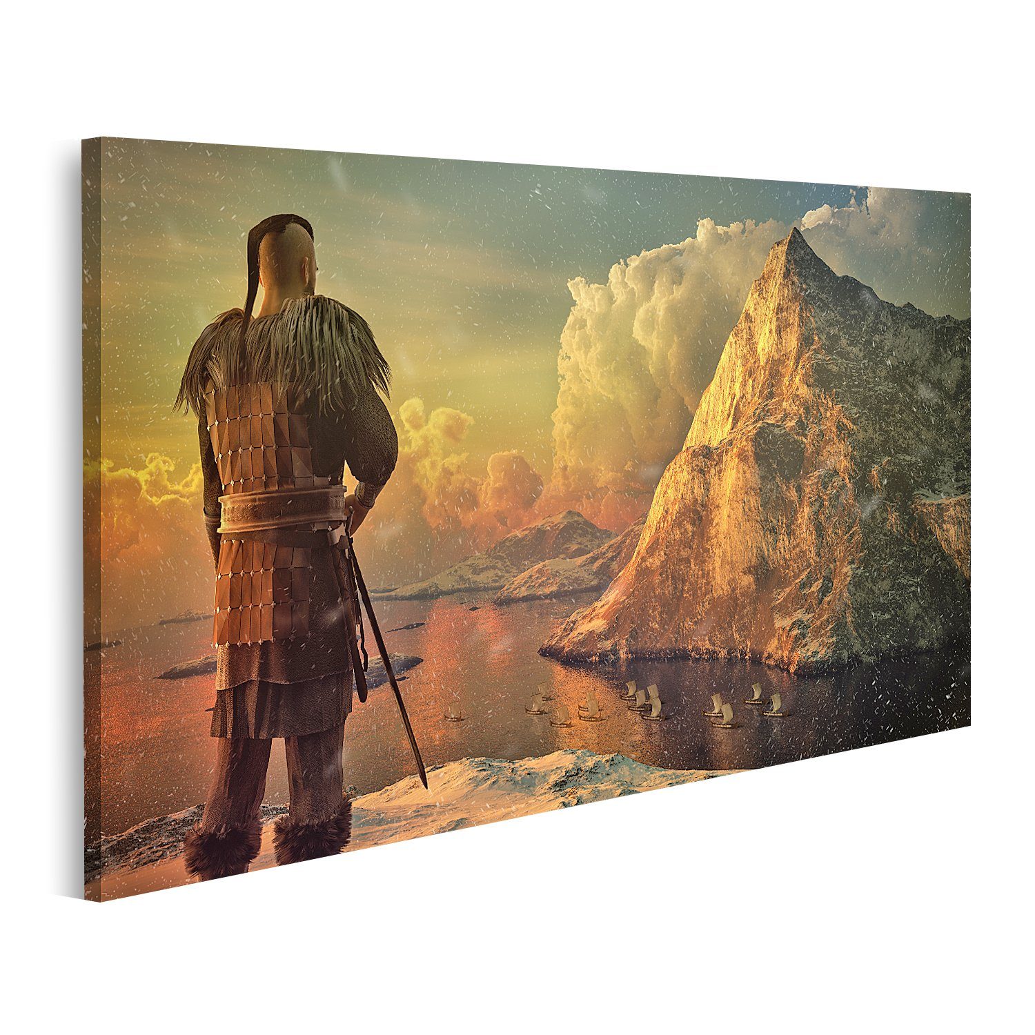 islandburner Leinwandbild Bild auf Leinwand Wikinger Krieger Meer Illustration Schnee Berg ...