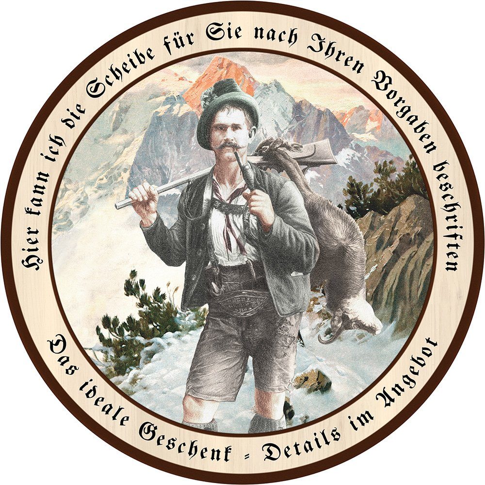 Kunstdruck Heimkehr von der Pirsch Gemse Jagd Schützenscheibe 55cm Wunschtext 064, (1 St)