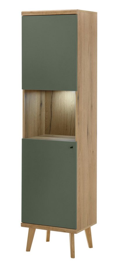 Furndesign Stauraumvitrine Juna Vitrine In Salbeigrün Und Evoke Eiche