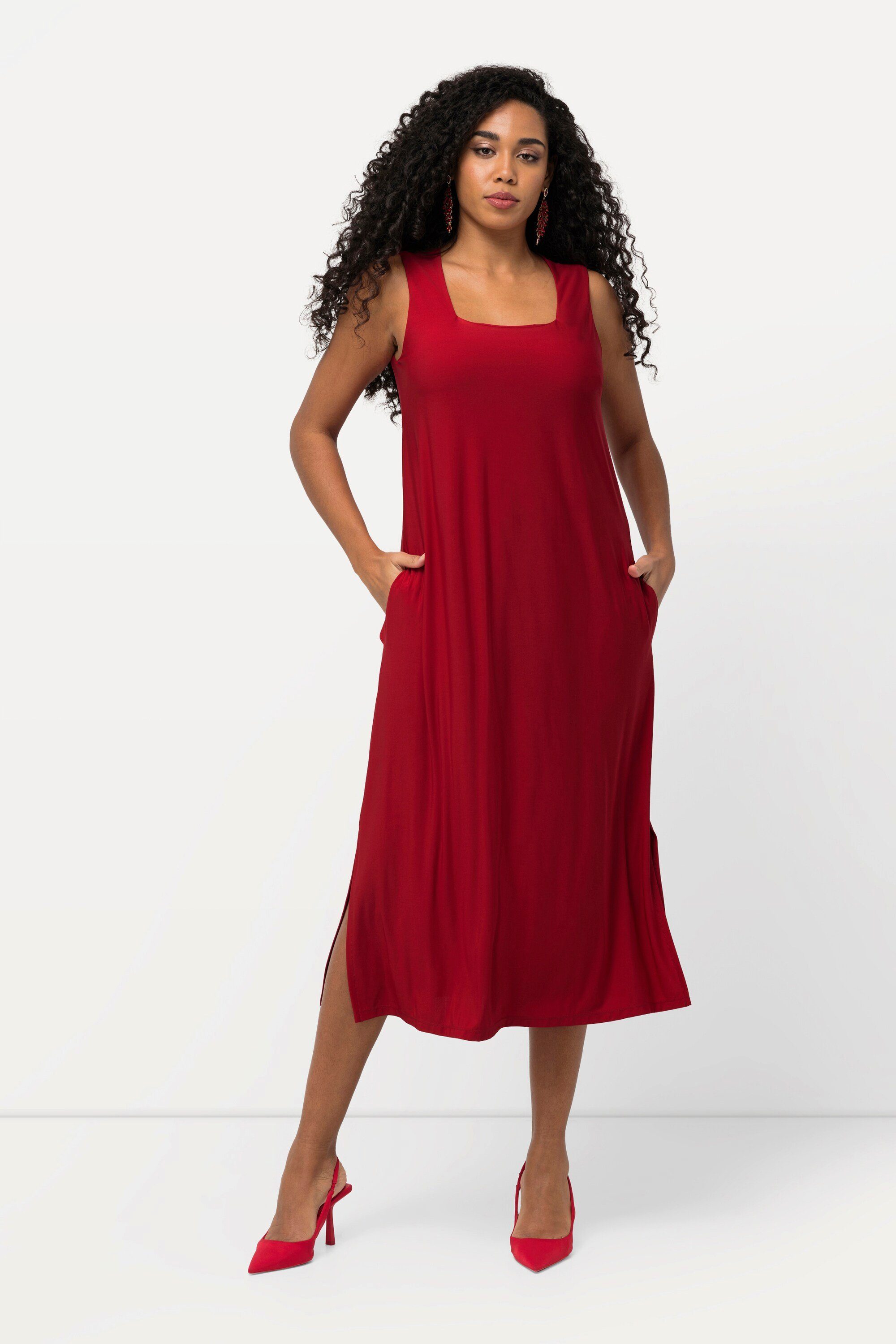Ulla Popken Cocktailkleid Jersey Kleid A Linie Carree Ausschnitt ärmellos