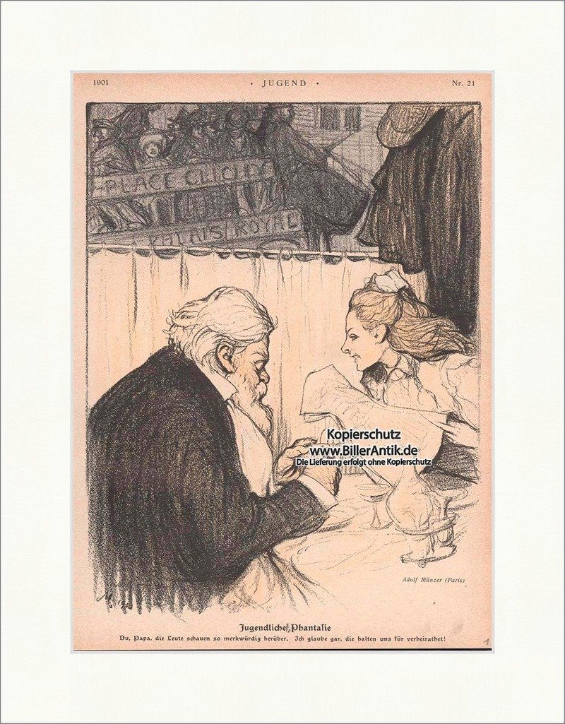 Kunstdruck Jugendliche Phantasie Adolf Münzer Paris Vater Tochter Restaurant Juge, (1 St)