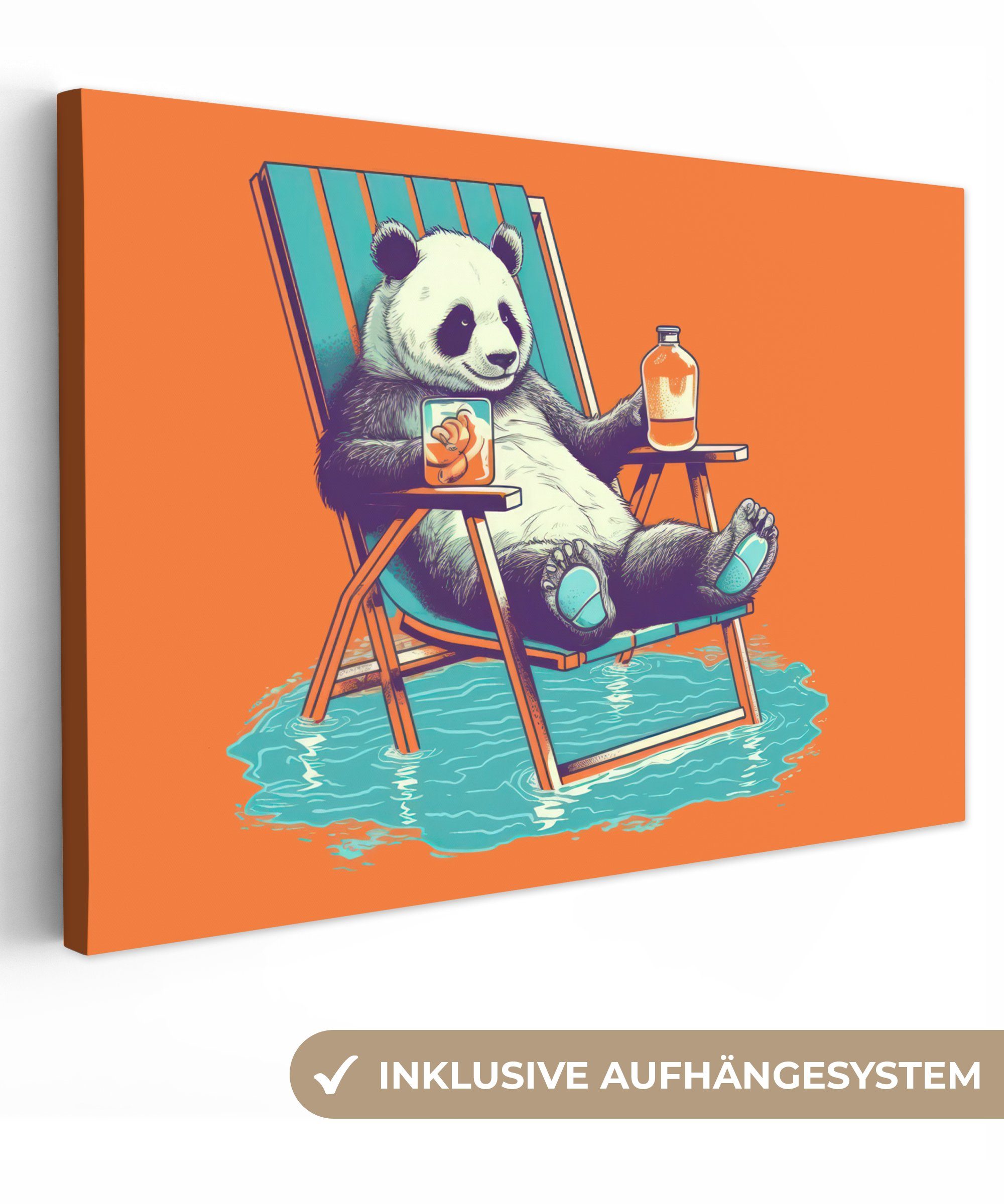 Onemillioncanvasses® Leinwandbild Retro Panda Stuhl Wasser