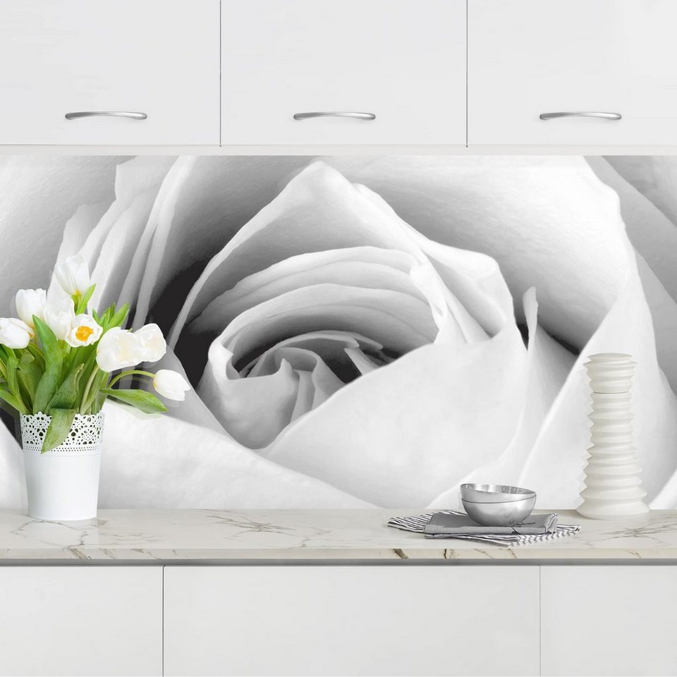 Bilderdepot24 Küchenrückwand Schwarz Weiß Dekor Blumen Romantik Close