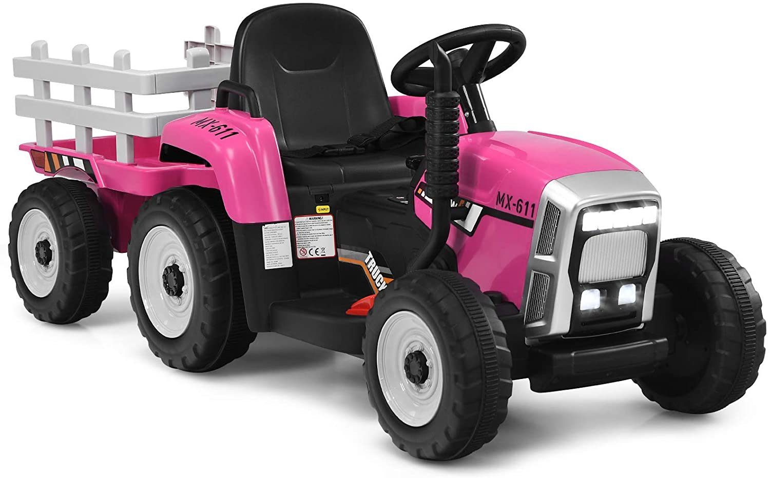 COSTWAY Elektro-Kindertraktor Aufsitztraktor, mit USB & abnehmbarem ...