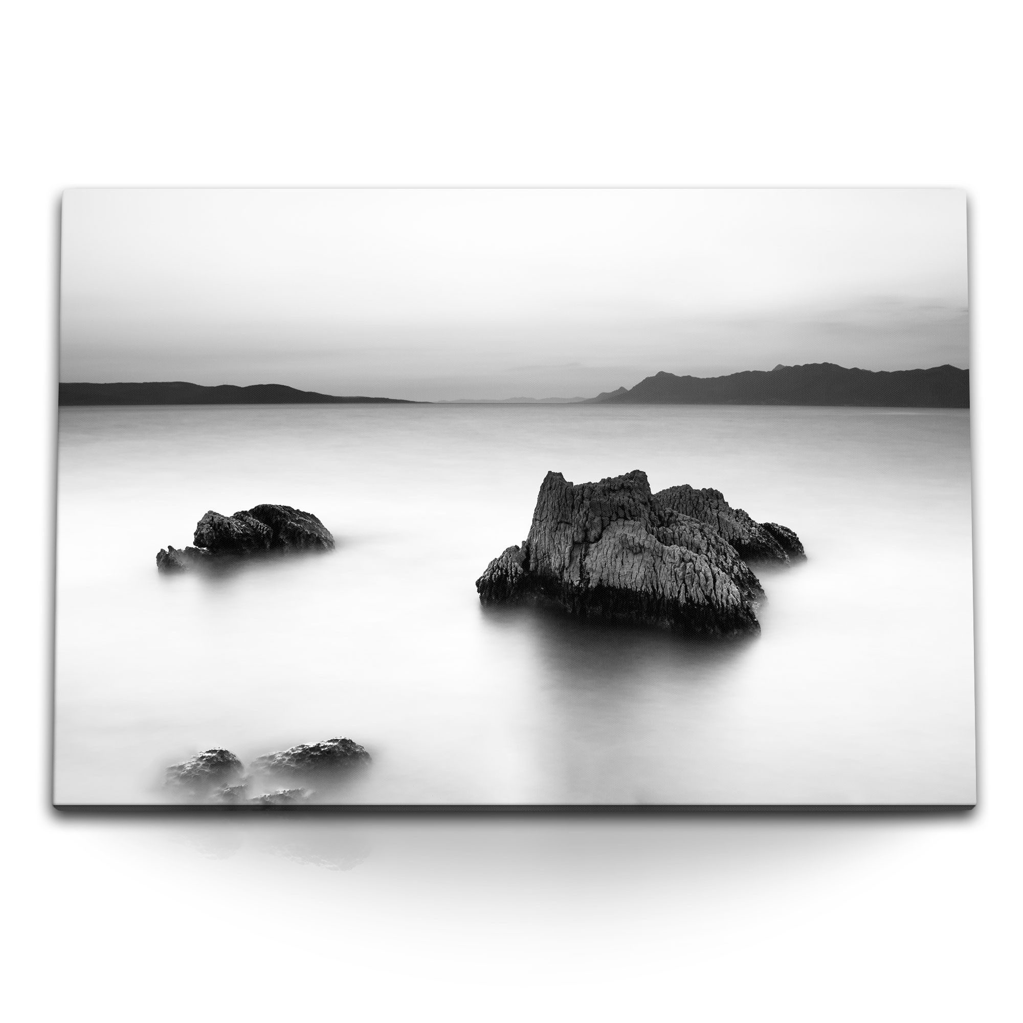 Sinus Art Leinwandbild 120x80cm Wandbild auf Leinwand Schwarz Weiß Fotografie Felsen Fotokuns ...