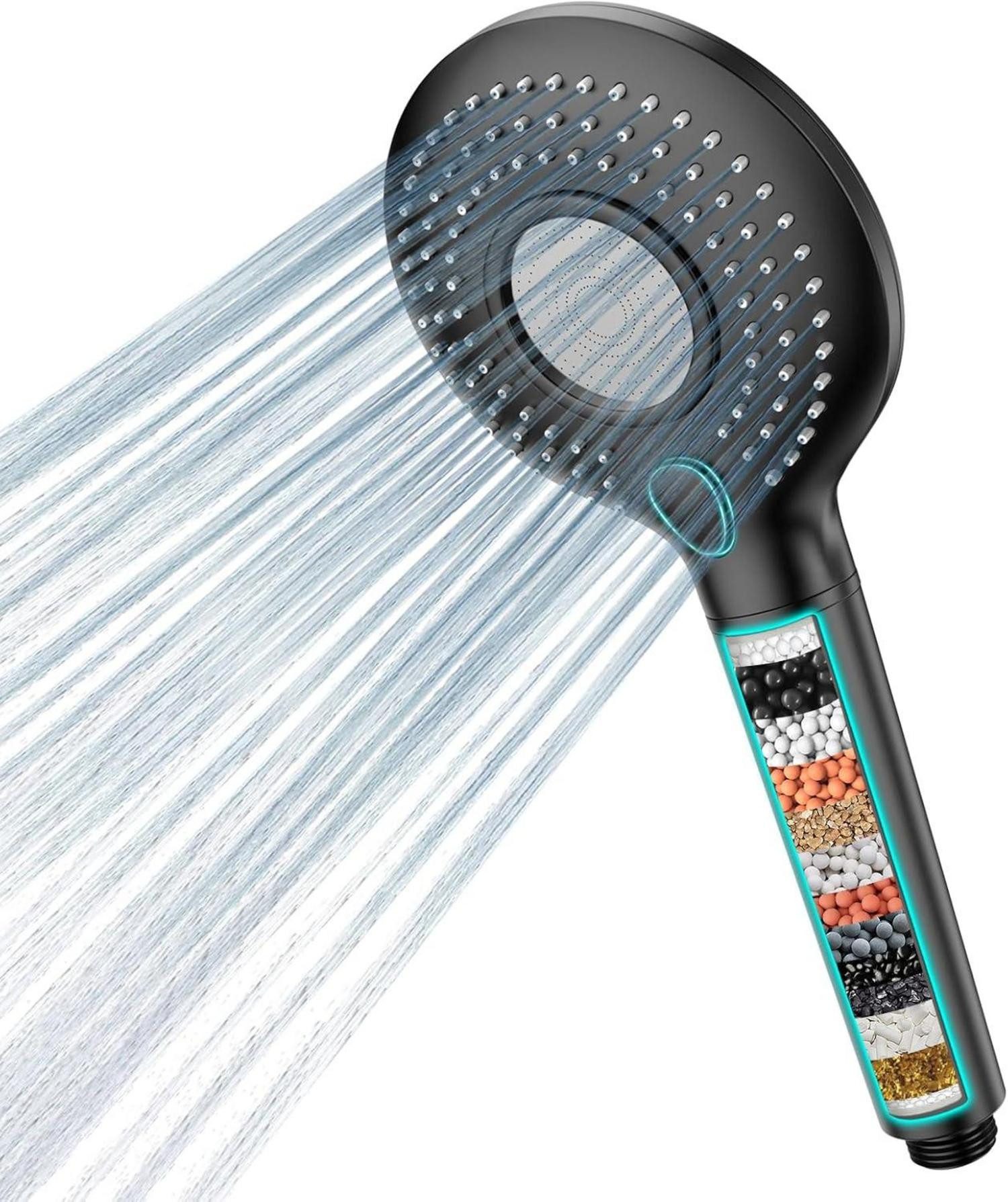 LuxusKollektion Handbrause Duschkopf mit Filter Hochdruck Handbrause 1,5M Schlauch 3 Strahlarten