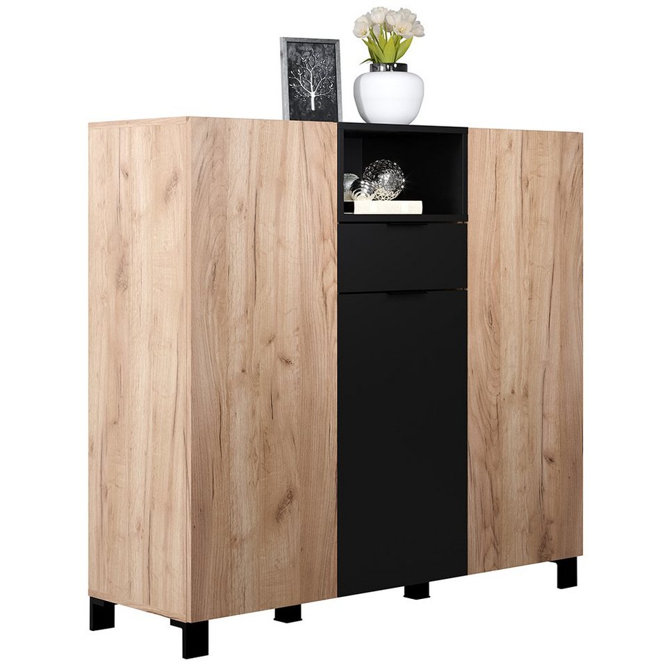 Trendteam Highboard Highboard Kendo Groß Eiche Tabak Schwarz Matt