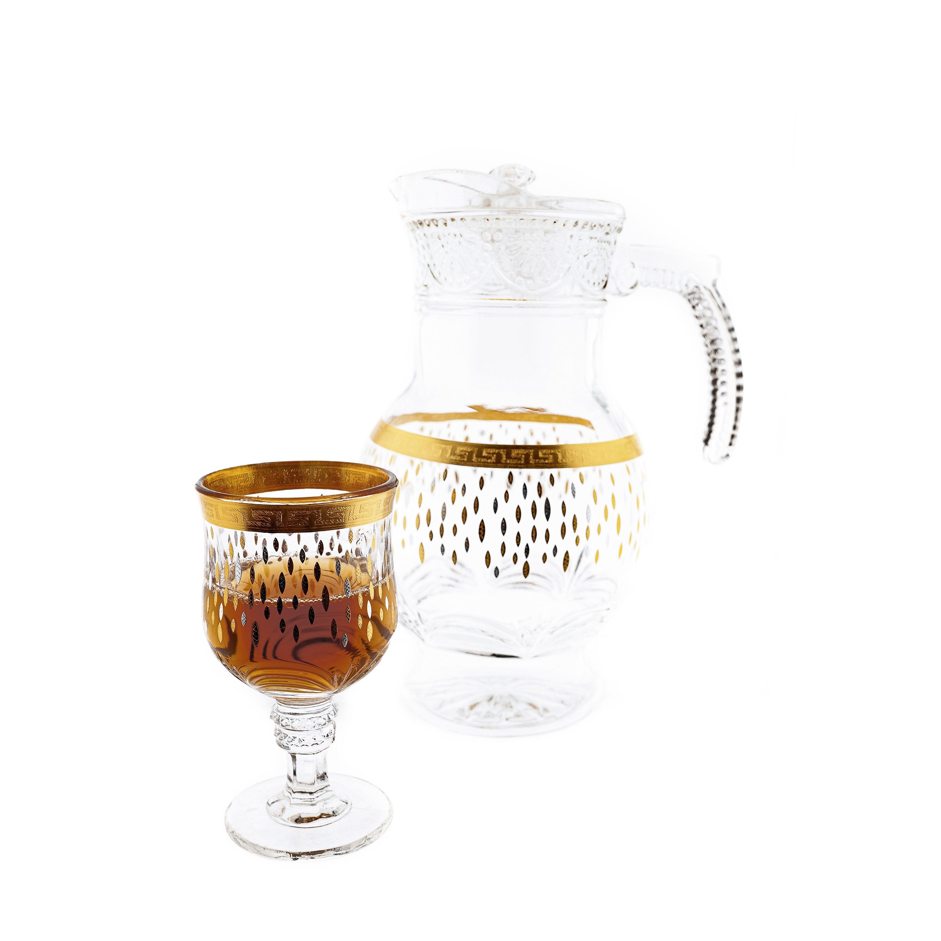 Almina Karaffe Karaffen Set 8 Teilig Aus Glas Mit Silbernen Und