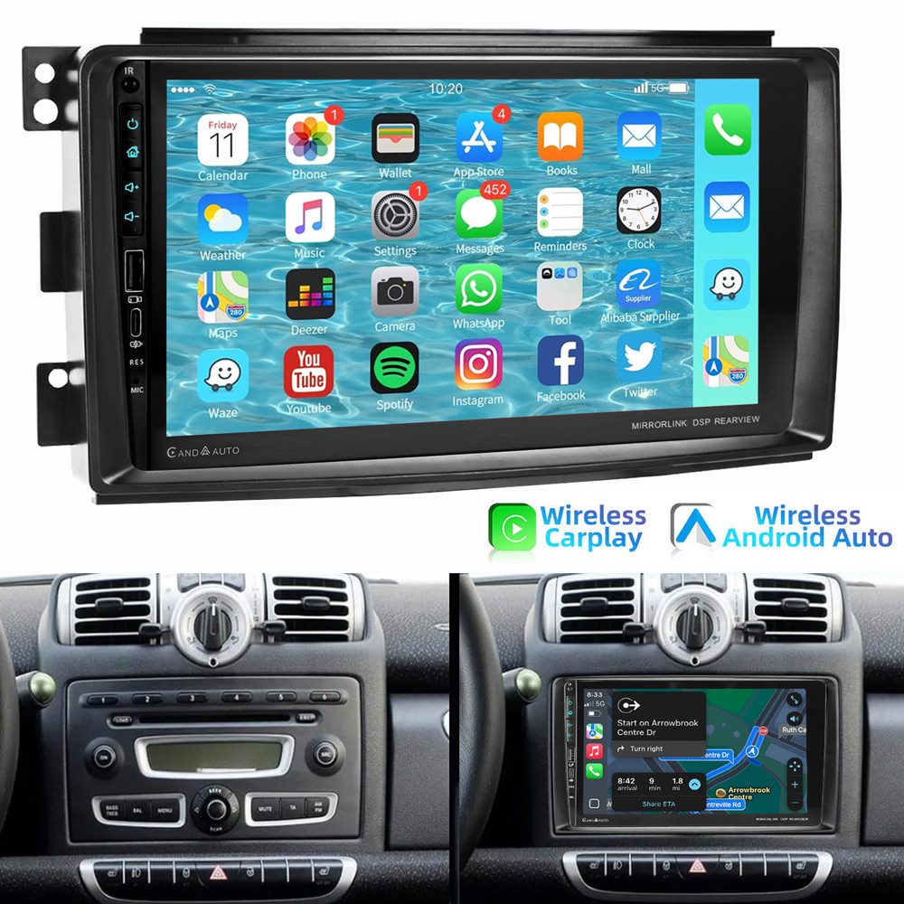 ESSGOO Für Smart Fortwo 451 2005-2010 Android 14 Autoradio Autoradio (Digitalradio (DAB), RDS ...