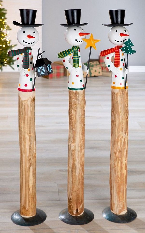 Gilde Dekoobjekt 3er Set Xxl Holzschneemann Egon Ein Farbenfrohes