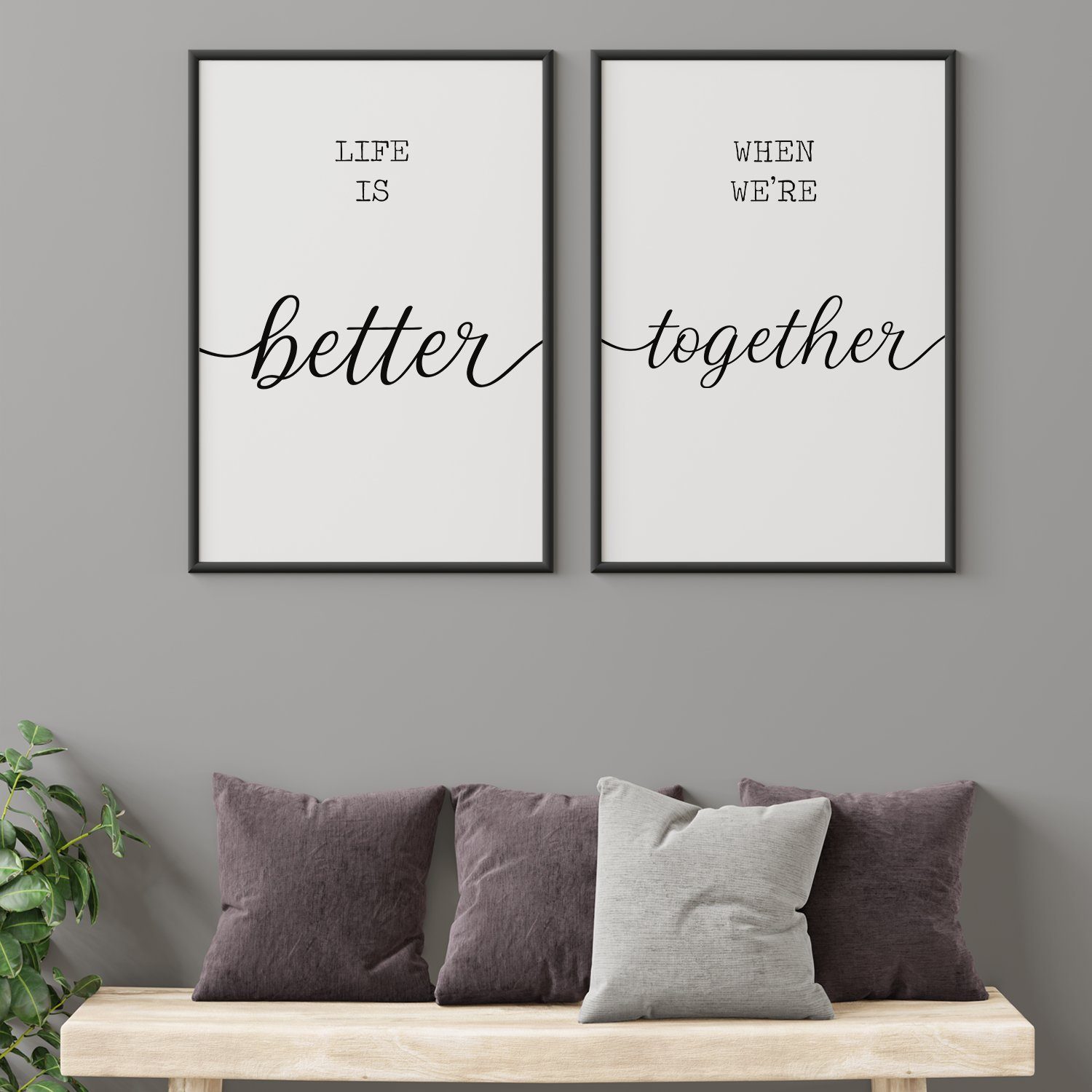 Tigerlino Poster 2er Set Better Together Liebe Valentinstag Paare Wandbild Wohnzimmer, Print