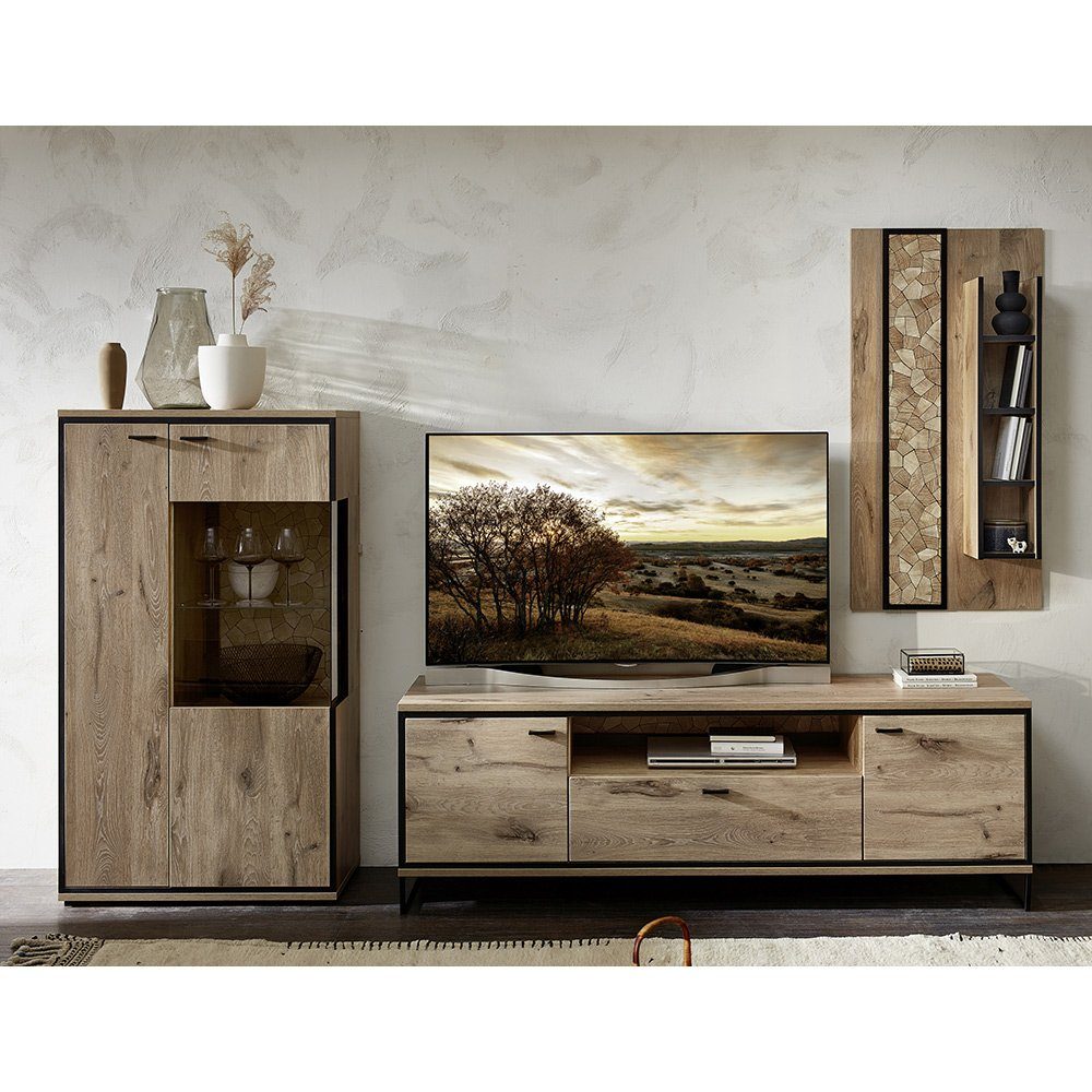 Lomadox Wohnwand Ringsted 55 3 St 3 Tlg Eiche Nb Mit