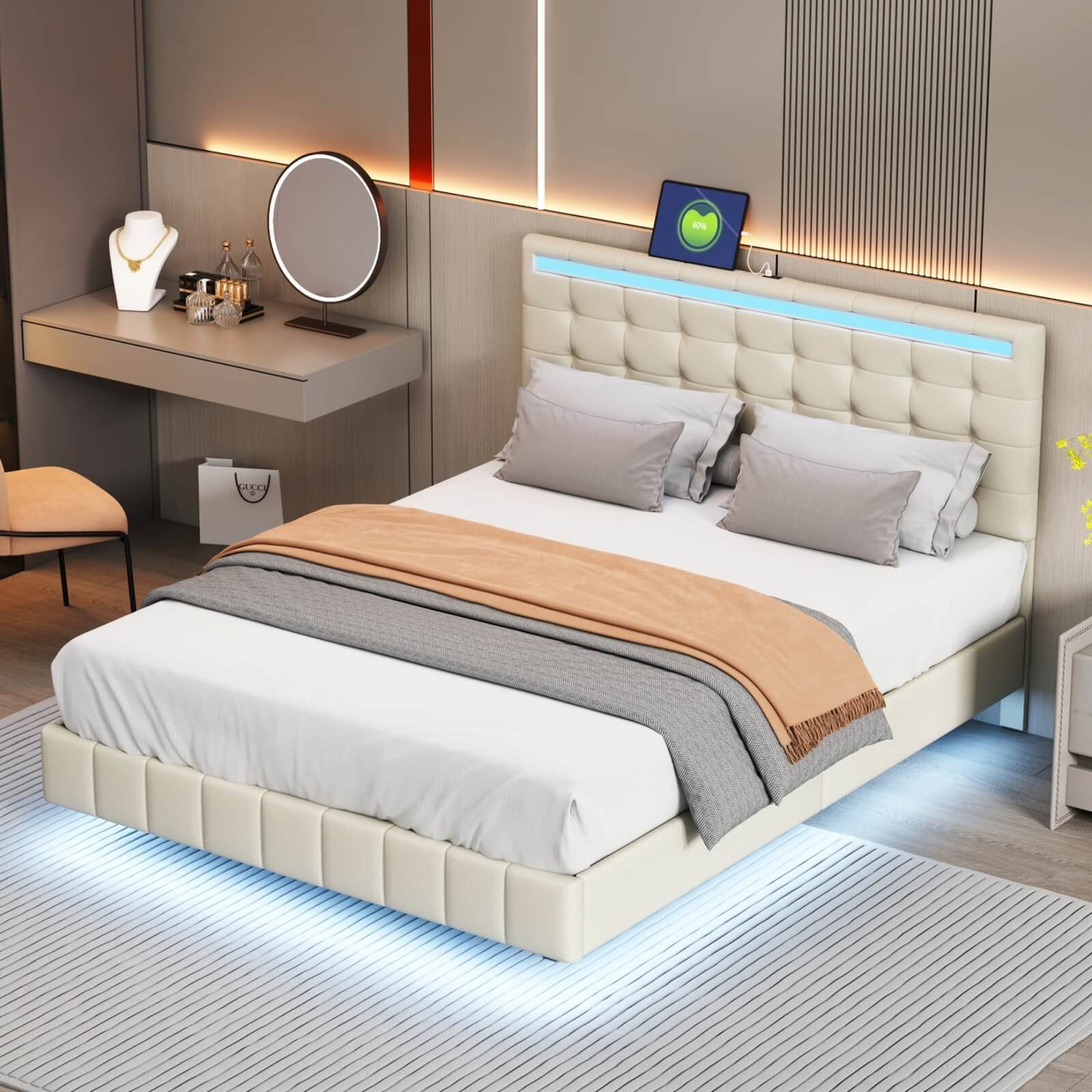 Furnishings Home Polsterbett Mit Led Licht Und Usb Anschluss Set Bett