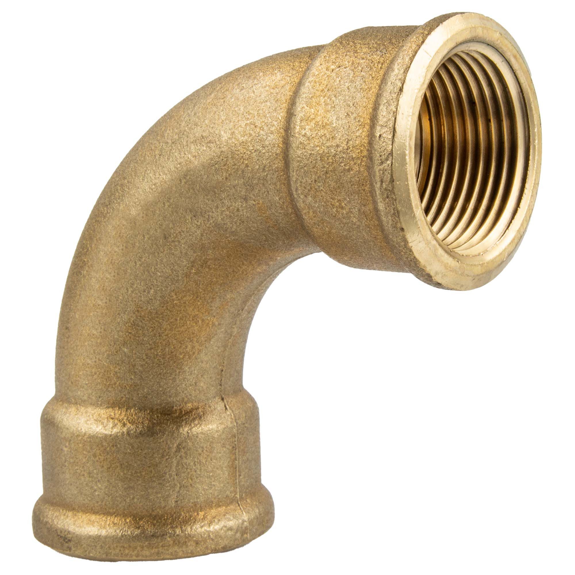 tecuro Gewindefitting Bogen 90° lang, beidseitig Innengewinde Rp zylindrisch, Messing, 1/2 Zoll IG