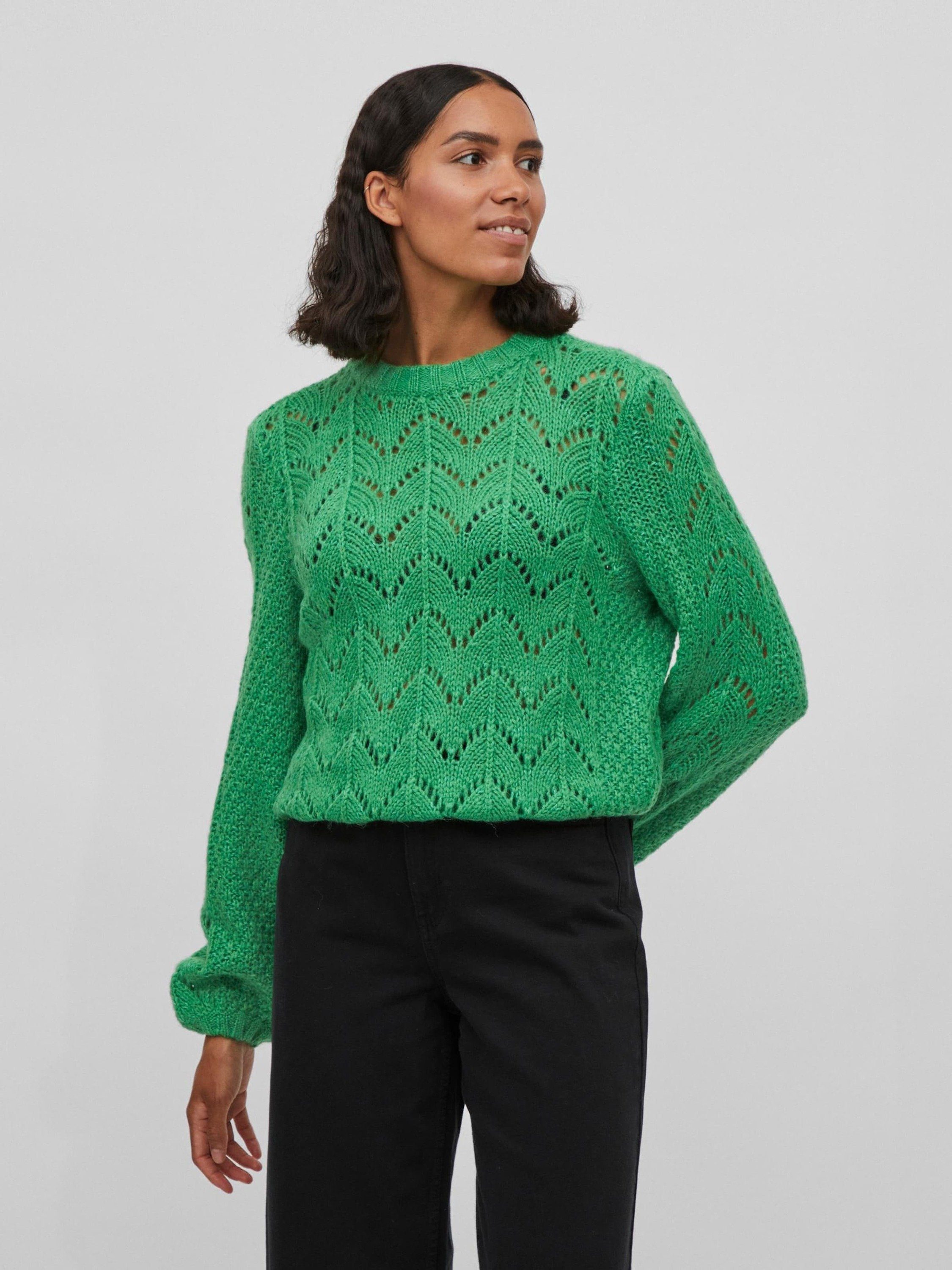 Vila Strickpullover SULTAN (1-tlg) Lochmuster, Bündchen-/Rippstrick-Kragen