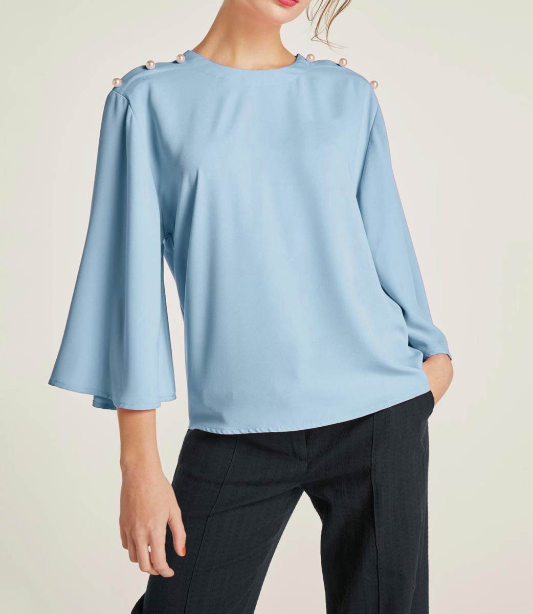 Heine Druckbluse Heine Damen Bluse M Perlen Bleu
