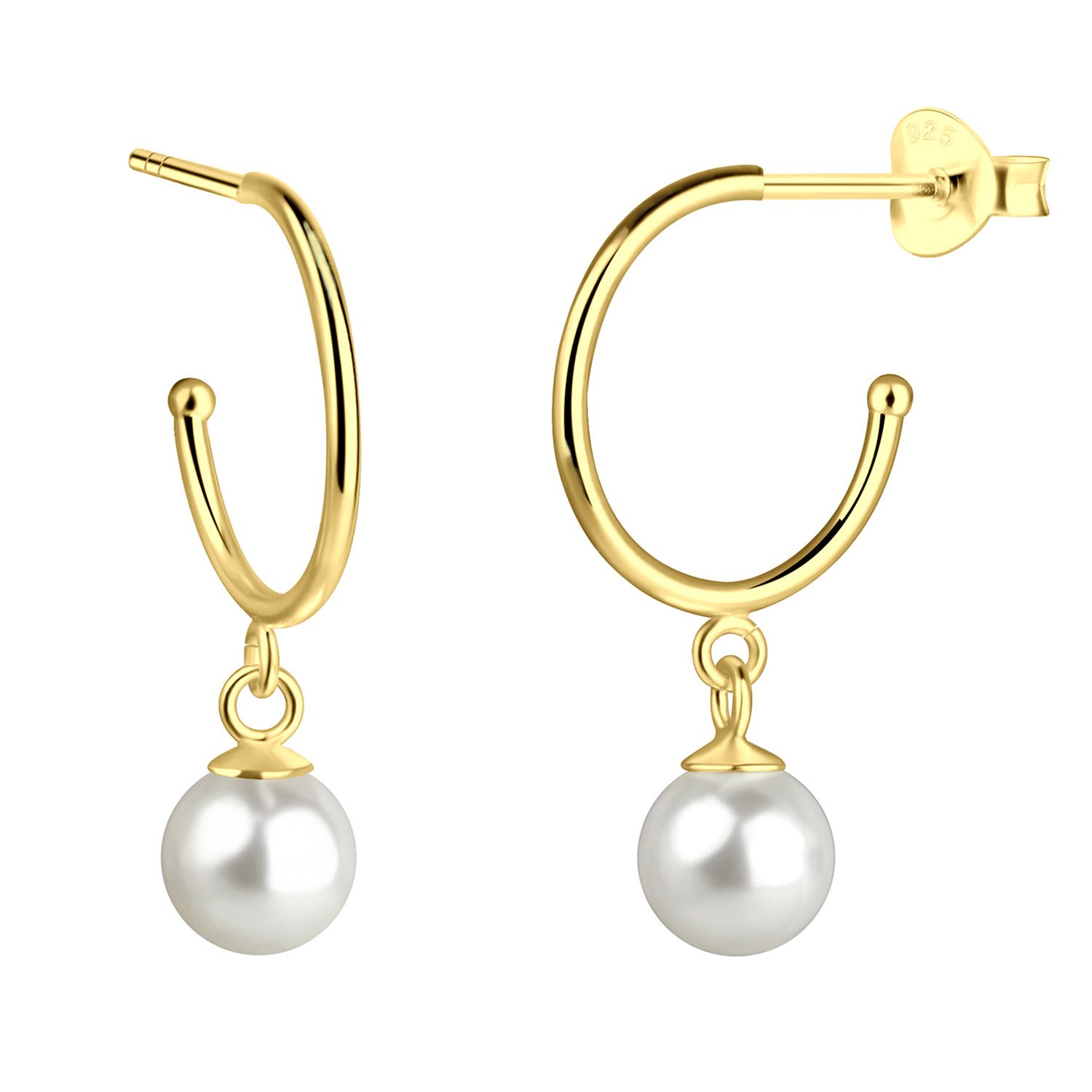 LÖB Paar Creolen 925 Silber Gold Ohrringe Hängend Perlen Anhänger Perlenohrringe weiß (Geschenke ...