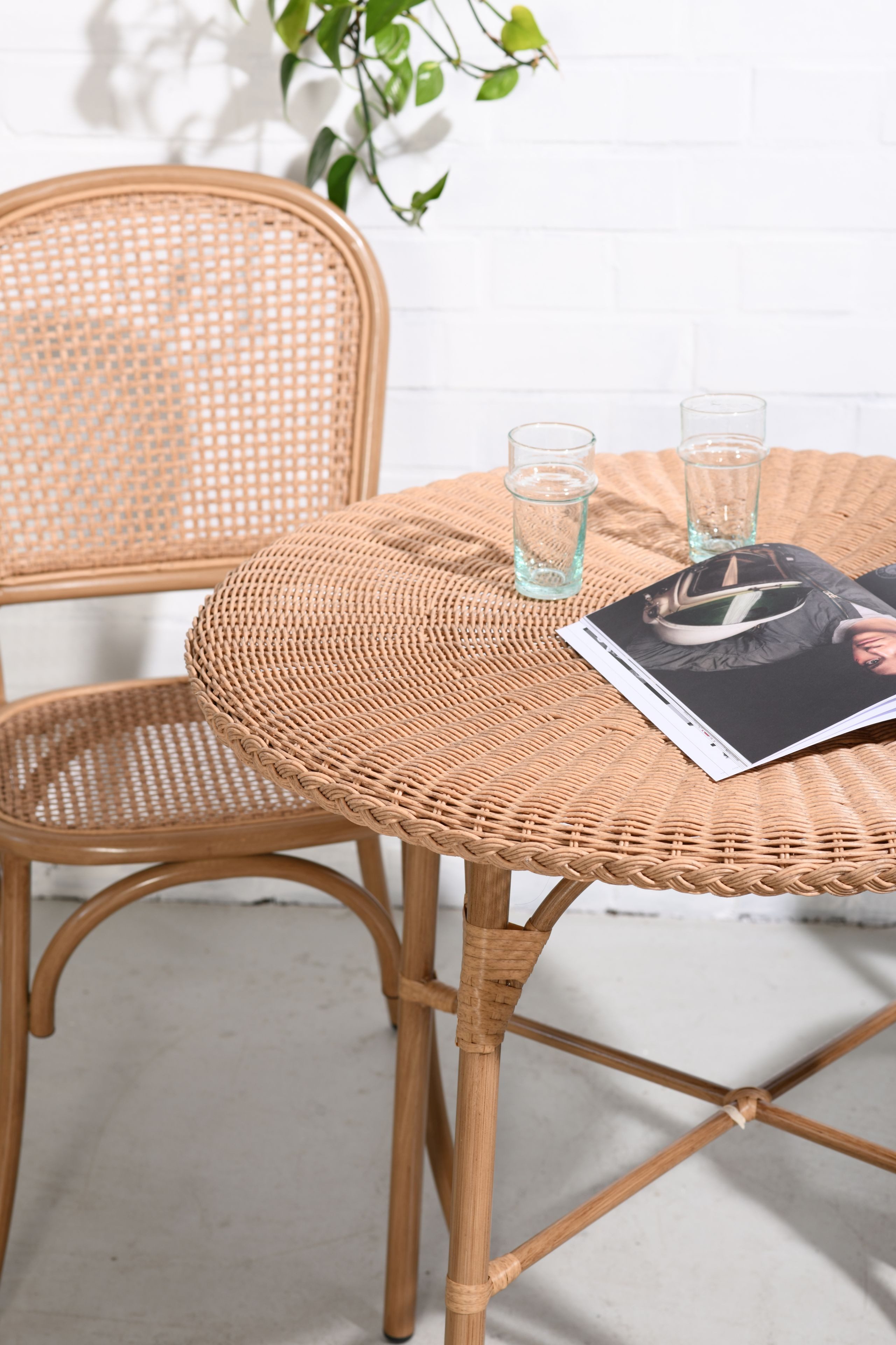 Vintagehaus Sitzgruppe Outdoor Set Rattan Esstisch Cabana 80 O 2 Stuhle Bistro Set Spar Set 3 teilig