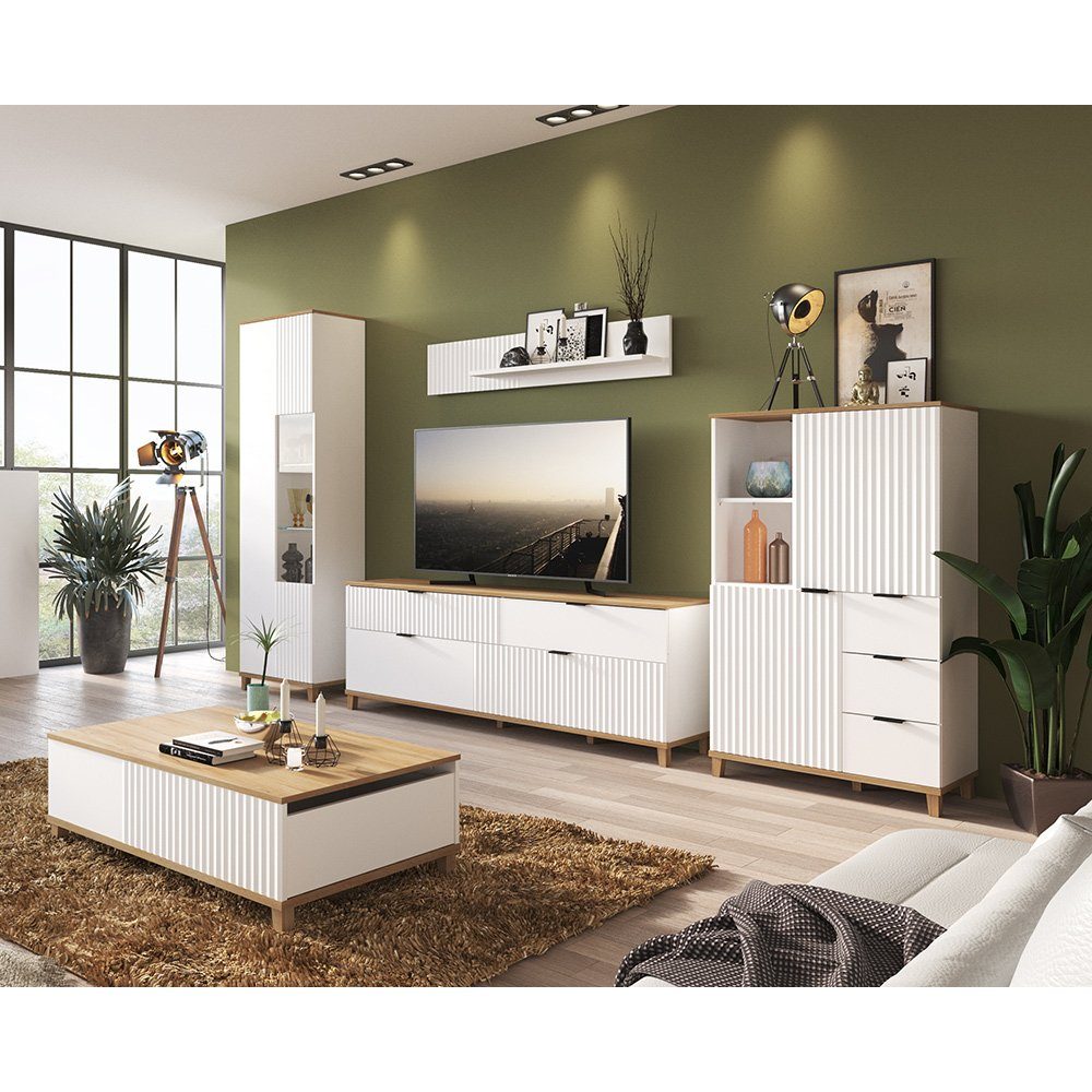 Lomadox Wohnwand Plymouth 129 5 St 5 Tlg Mit Couchtisch In Weiß