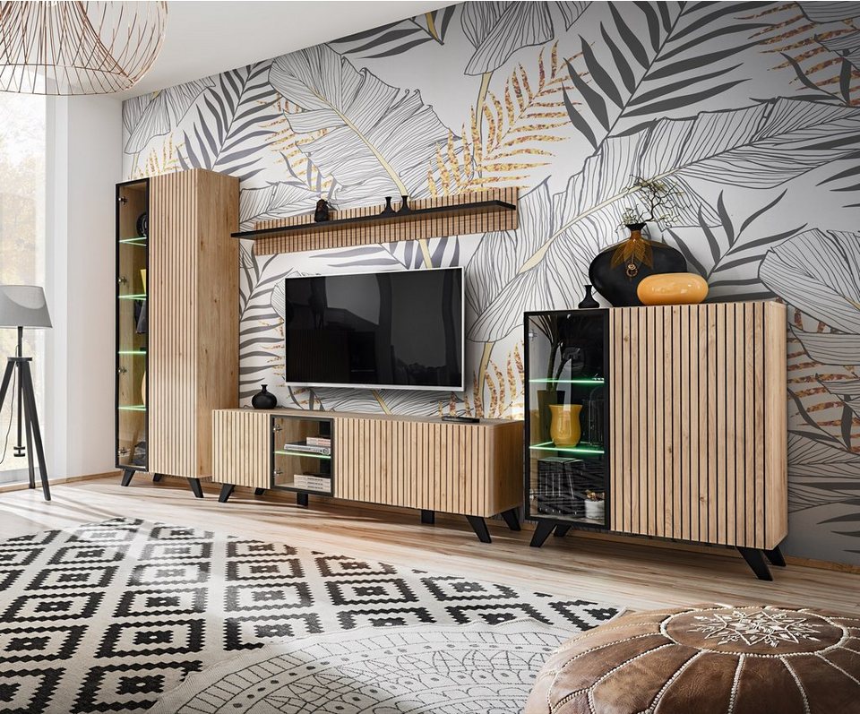 99rooms Wohnwand Mila Set 4 St Wohnmöbel Wohnzimmer Set Mit