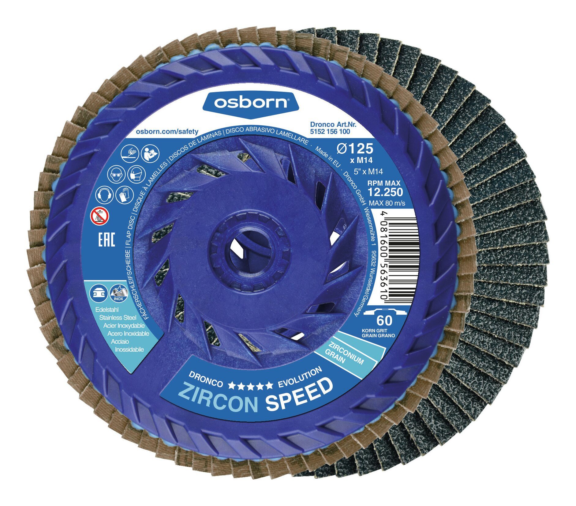 DRONCO Schleifscheibe, Fächerschleifscheibe ZIRCON SPEED K60 M14 gerade