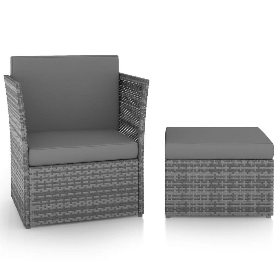 vidaXL Gartenstuhl Gartensessel mit Hocker Poly Rattan Anthrazit (1 St) vidaXL Gartenstuhl Gartensessel mit Hocker Poly Rattan Anthrazit (1 St)