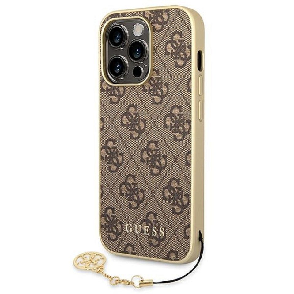 Guess Handyhülle Case Kunstleder Braun Mit Kette Goldfarbig Iphone 14