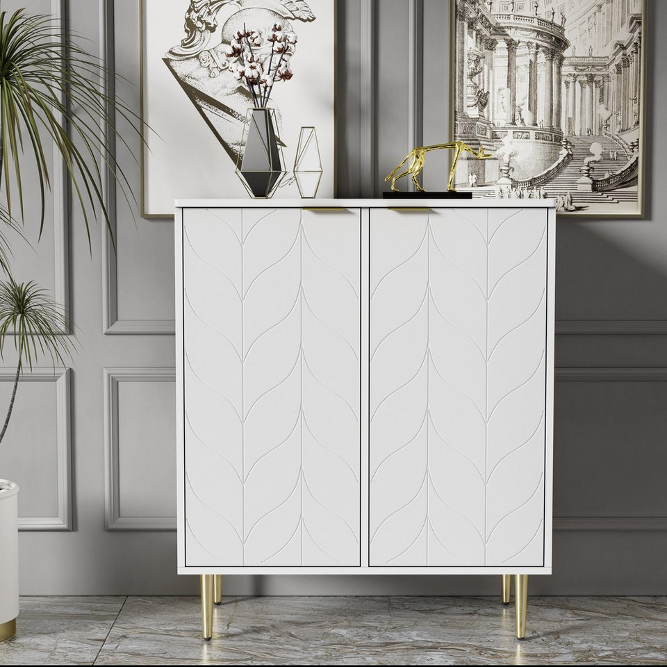 Modfu Sideboard Kommode Mit Blumenmuster 3 Einlegeböden6 Fächer2