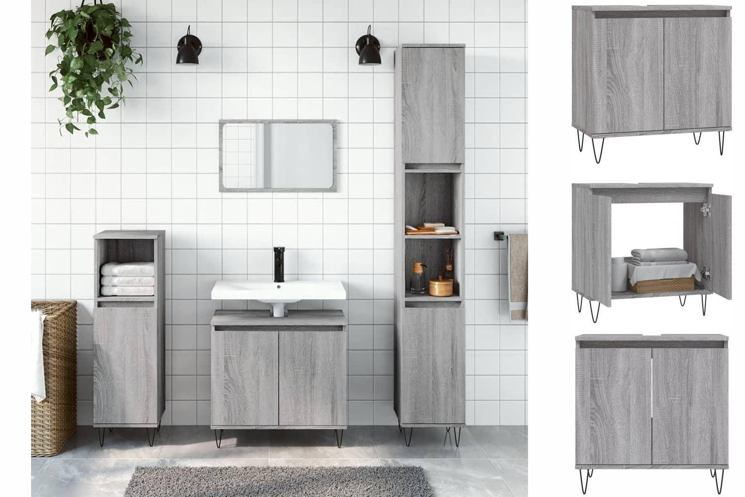 Vidaxl Waschtisch Badschrank Grau Sonoma 58x33x60 Cm Spanplatte