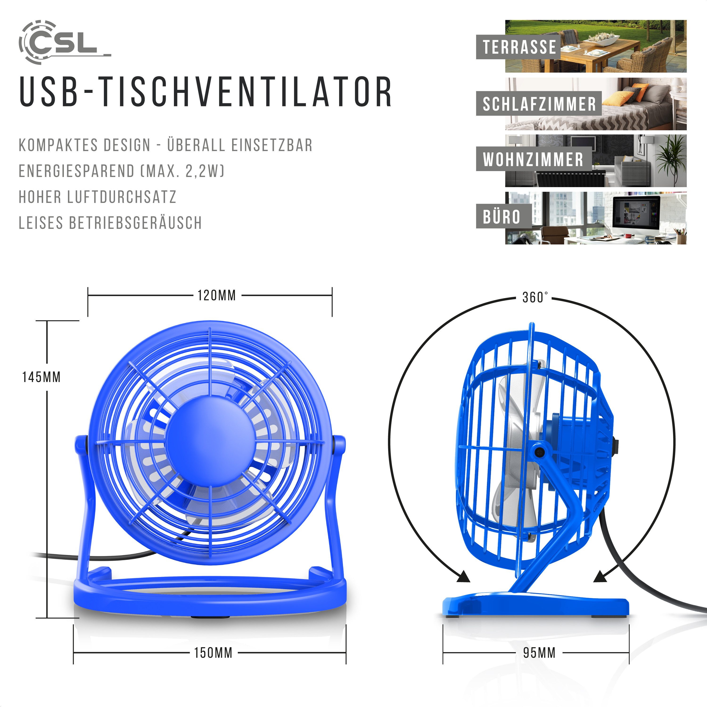 CSL Mini USB-Ventilator, Tischventilator neigbar, An/Aus-Schalter ...