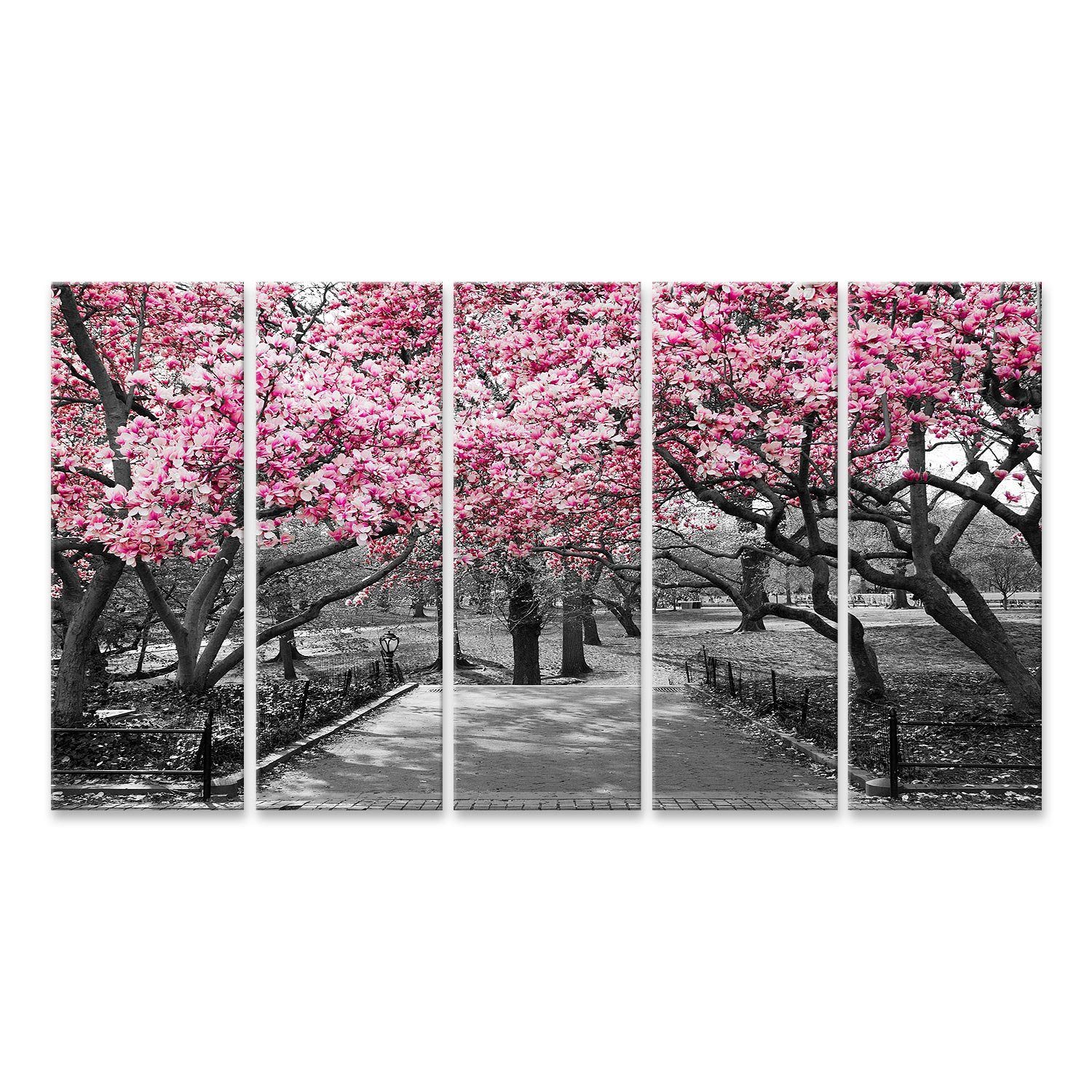 islandburner Leinwandbild Bild auf Leinwand New York City Pink Blossoms Schwarz-Weiß Wandbild ...