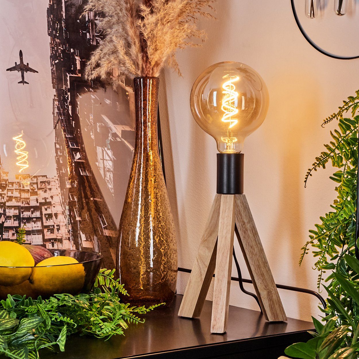 Hofstein Tischleuchte Montechiaro Nachttischlampe Aus Holzmetall In