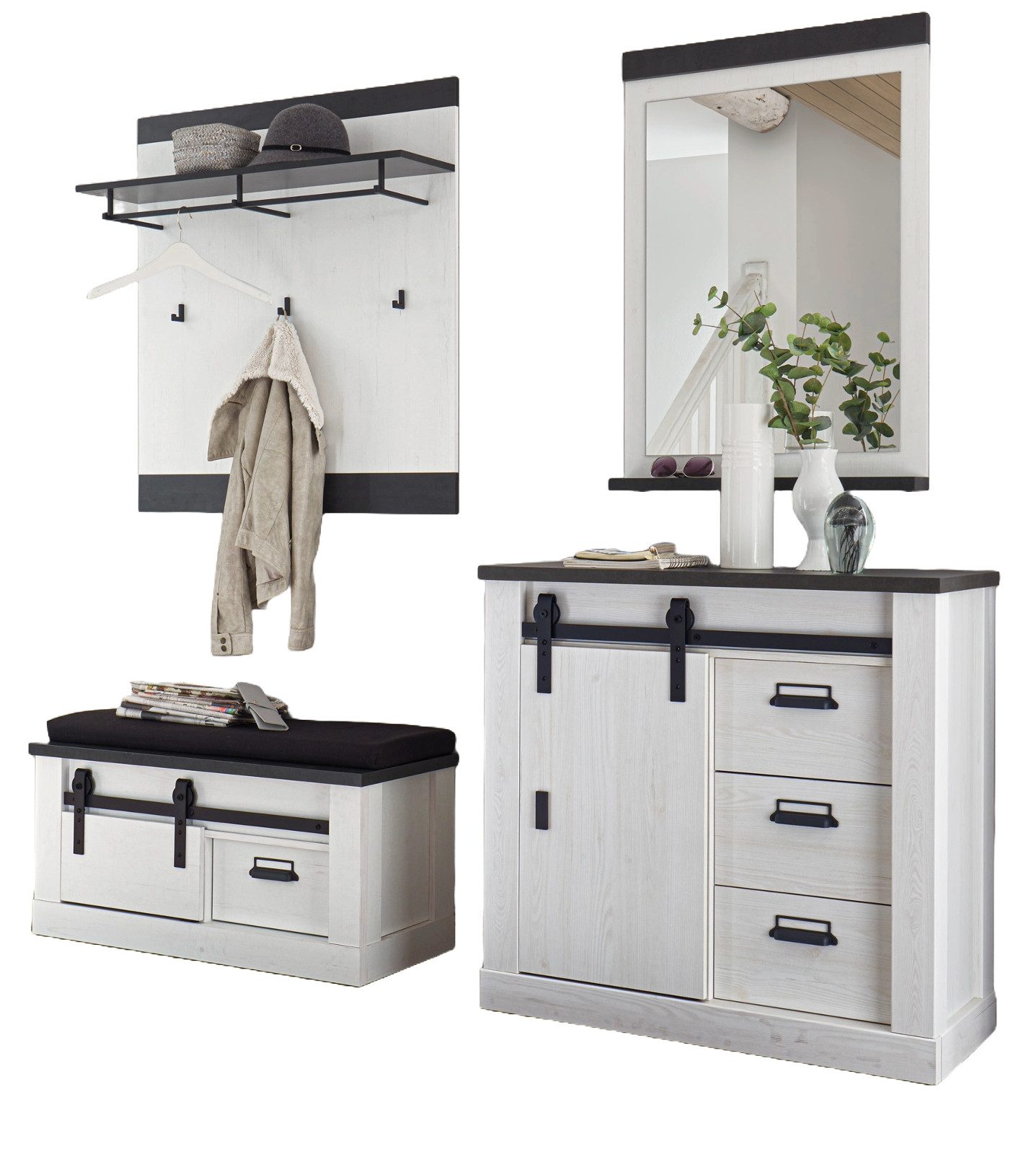 Furndesign Garderoben Set Stove Flurgarderobe In Pinie Weiß Landhaus