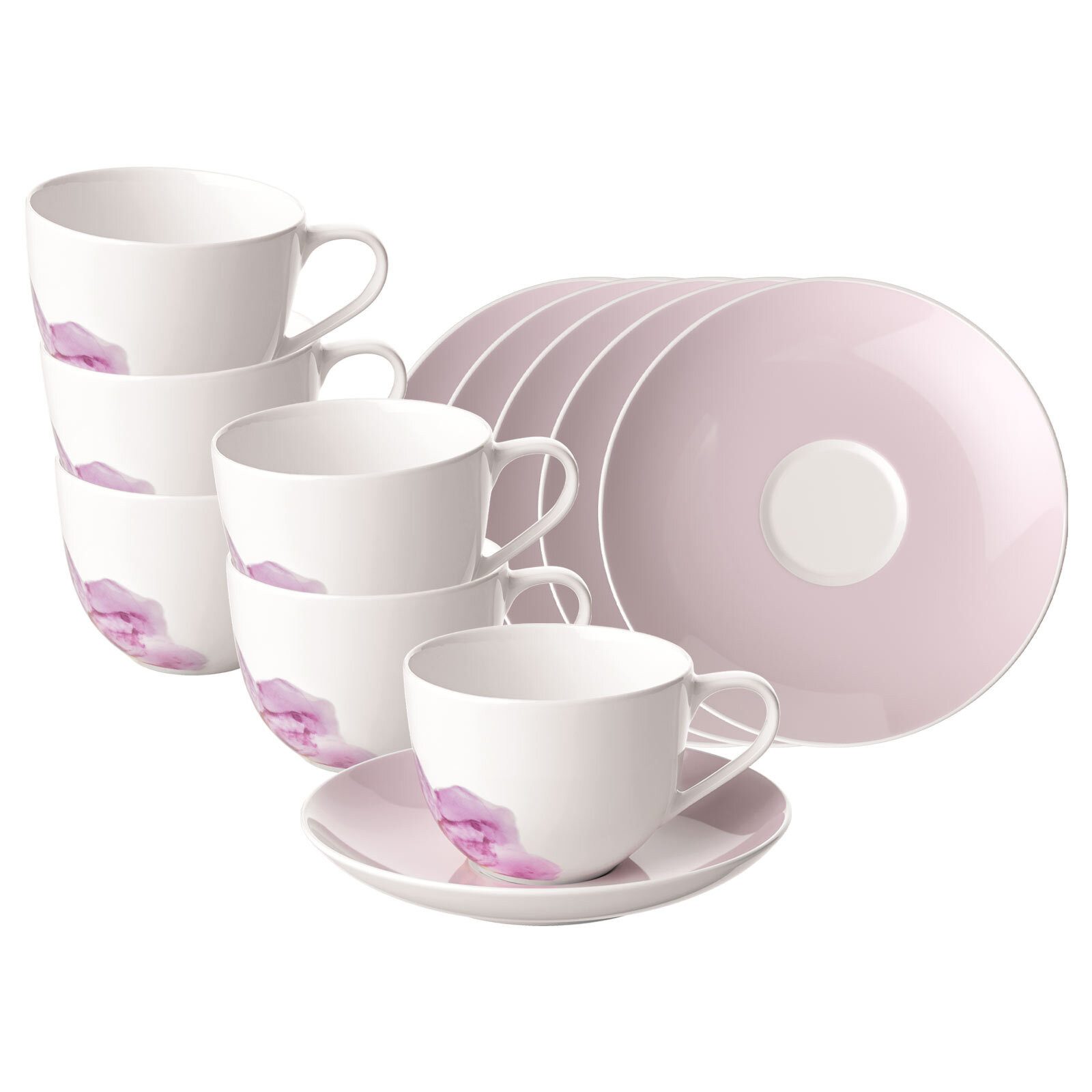 Villeroy & Boch Tasse Rose Garden Kaffeetassen mit Untertassen 160 ml, Porzellan