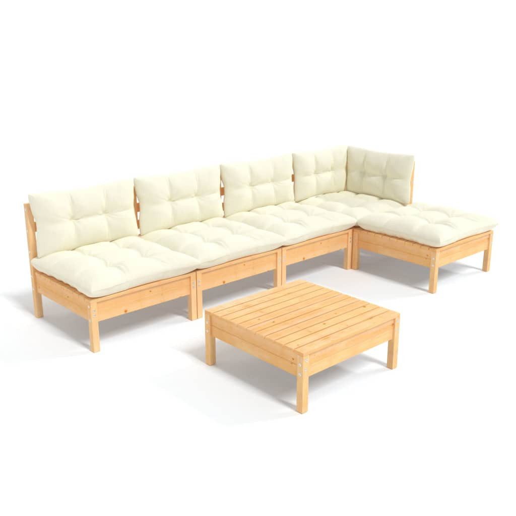 vidaXL Gartenlounge-Set, 5-tlg. Lounge Set mit Creme Kissen Kiefernholz ...