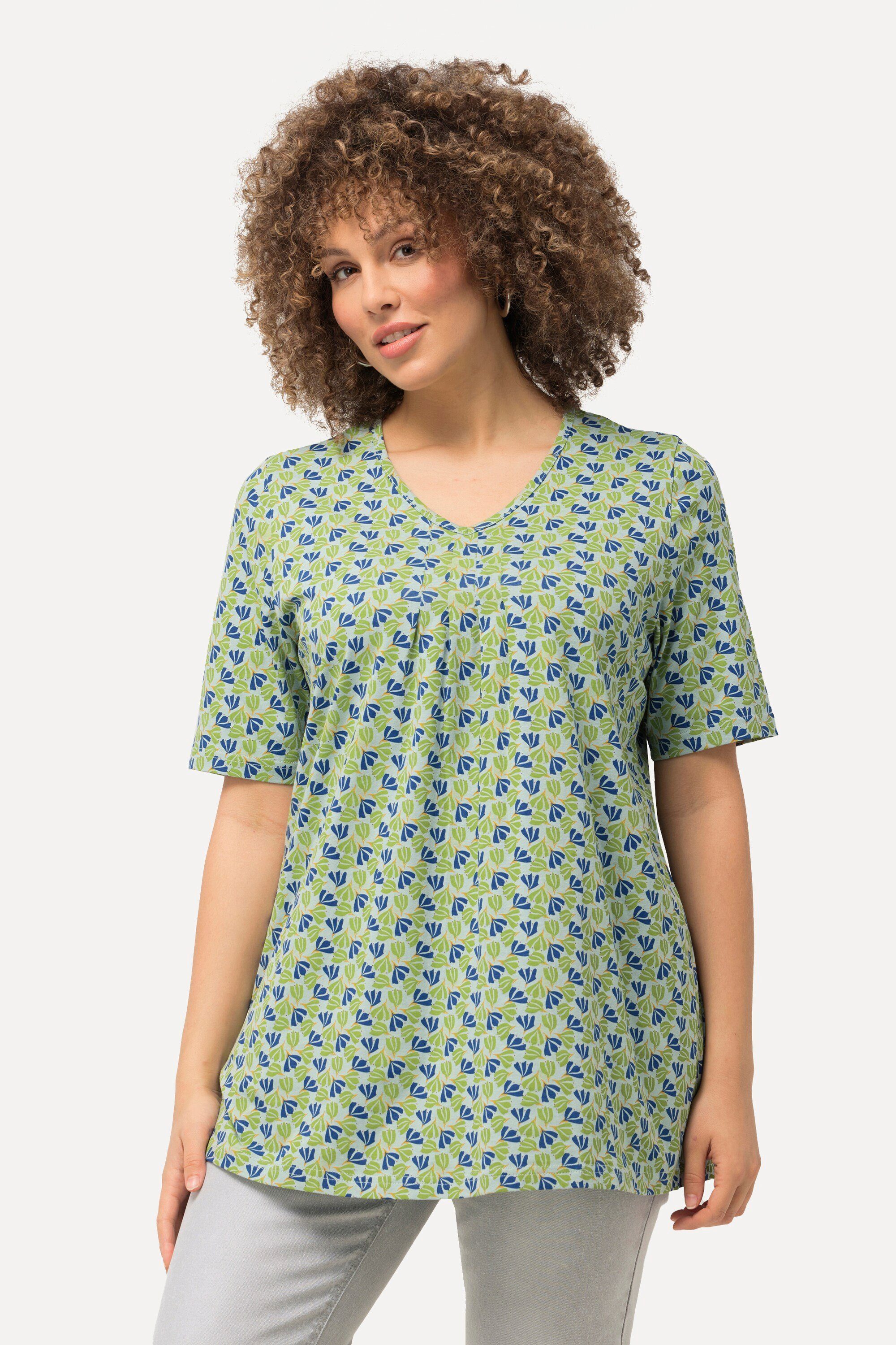 Ulla Popken Rundhalsshirt T Shirt Zierfalten A Linie V Ausschnitt