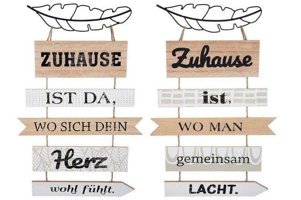 Gilde Dekoobjekt 2er Set Deko Mdf Holz Hänger Weisheit Zuhause Ist