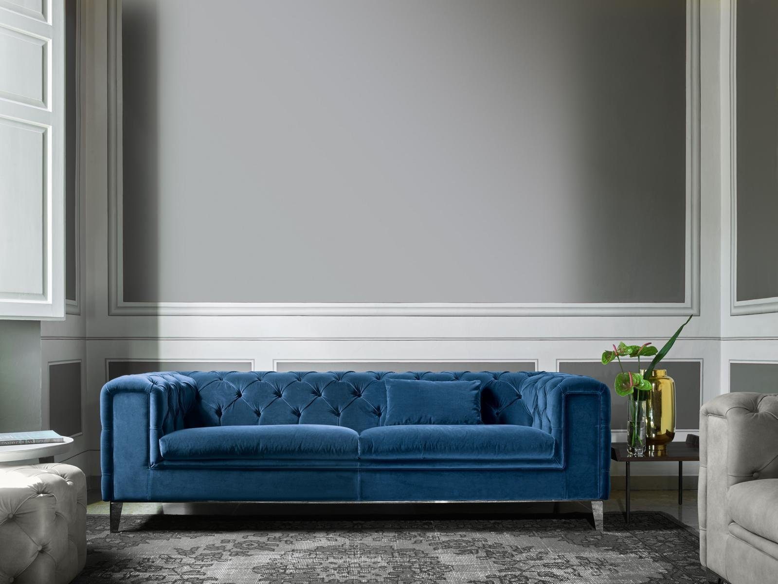 Jvmoebel Sofa Sofa 3 Sitzer Blau Luxus Textil Wohnzimmer Design